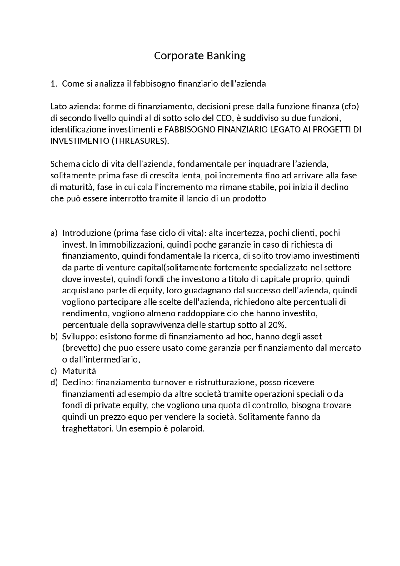 Corporate Banking Appunti Docsity