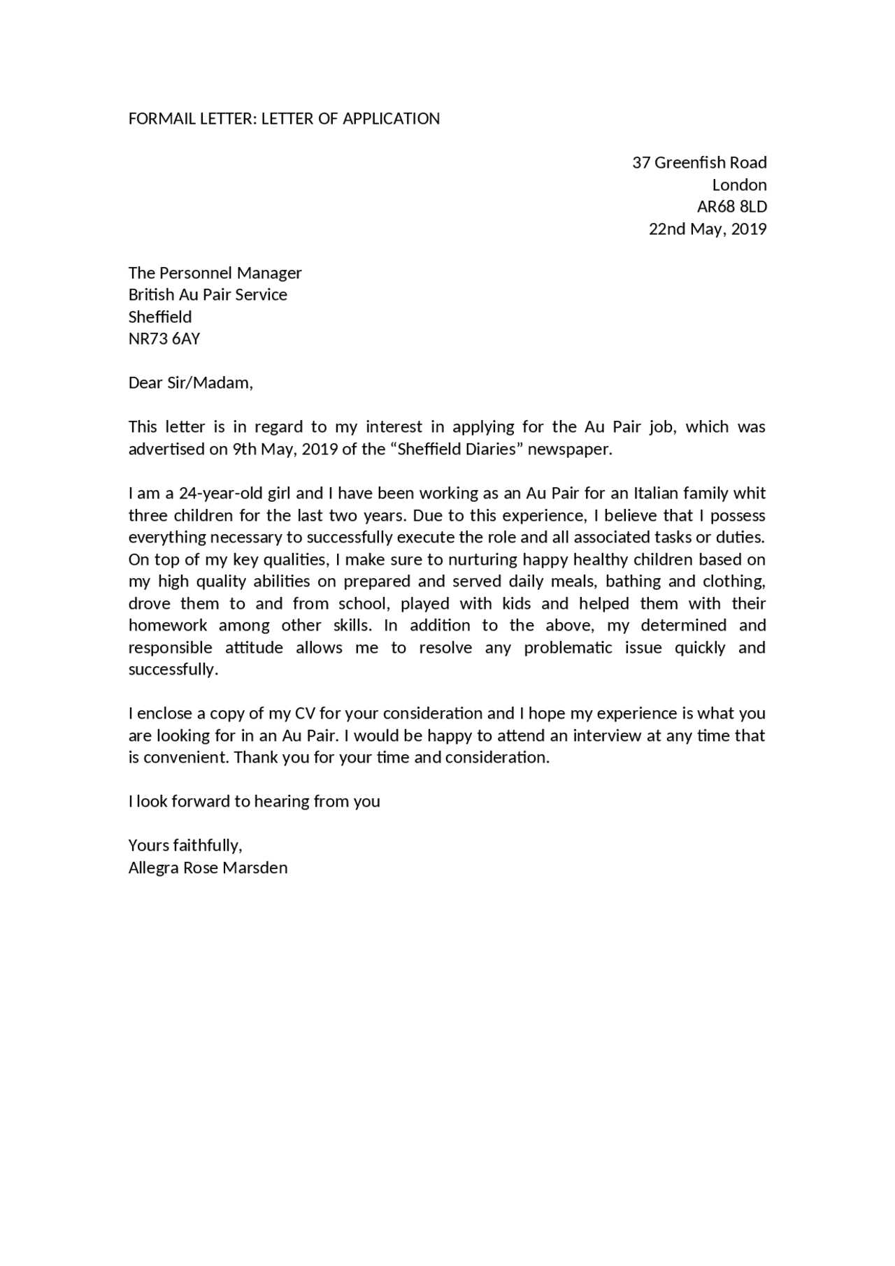 Letter of application: cómo redactar una carta para solicitar un puesto ...