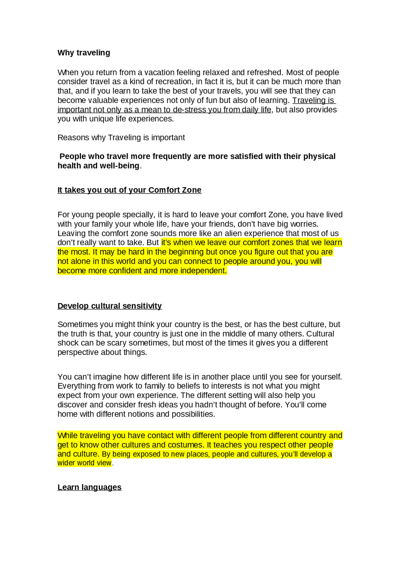 Several Reasons To Travel Docsity
