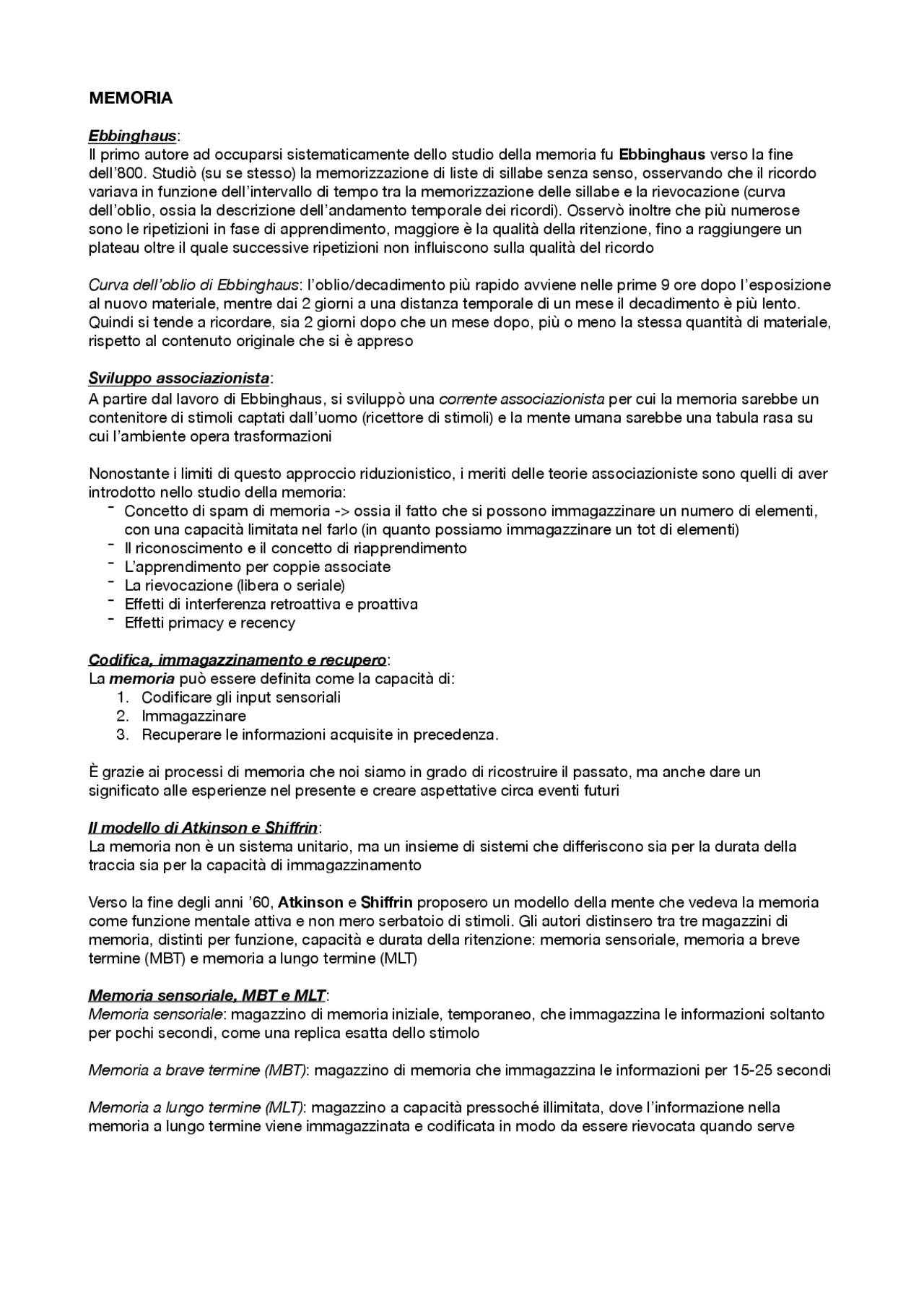 Lezione Sulla Memoria Docsity