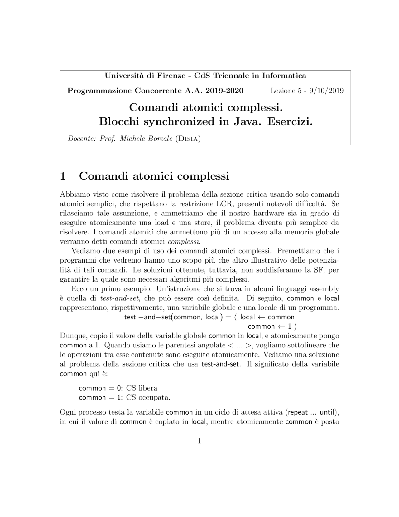 Slide lezione 5 Programmazione concorrente - Docsity