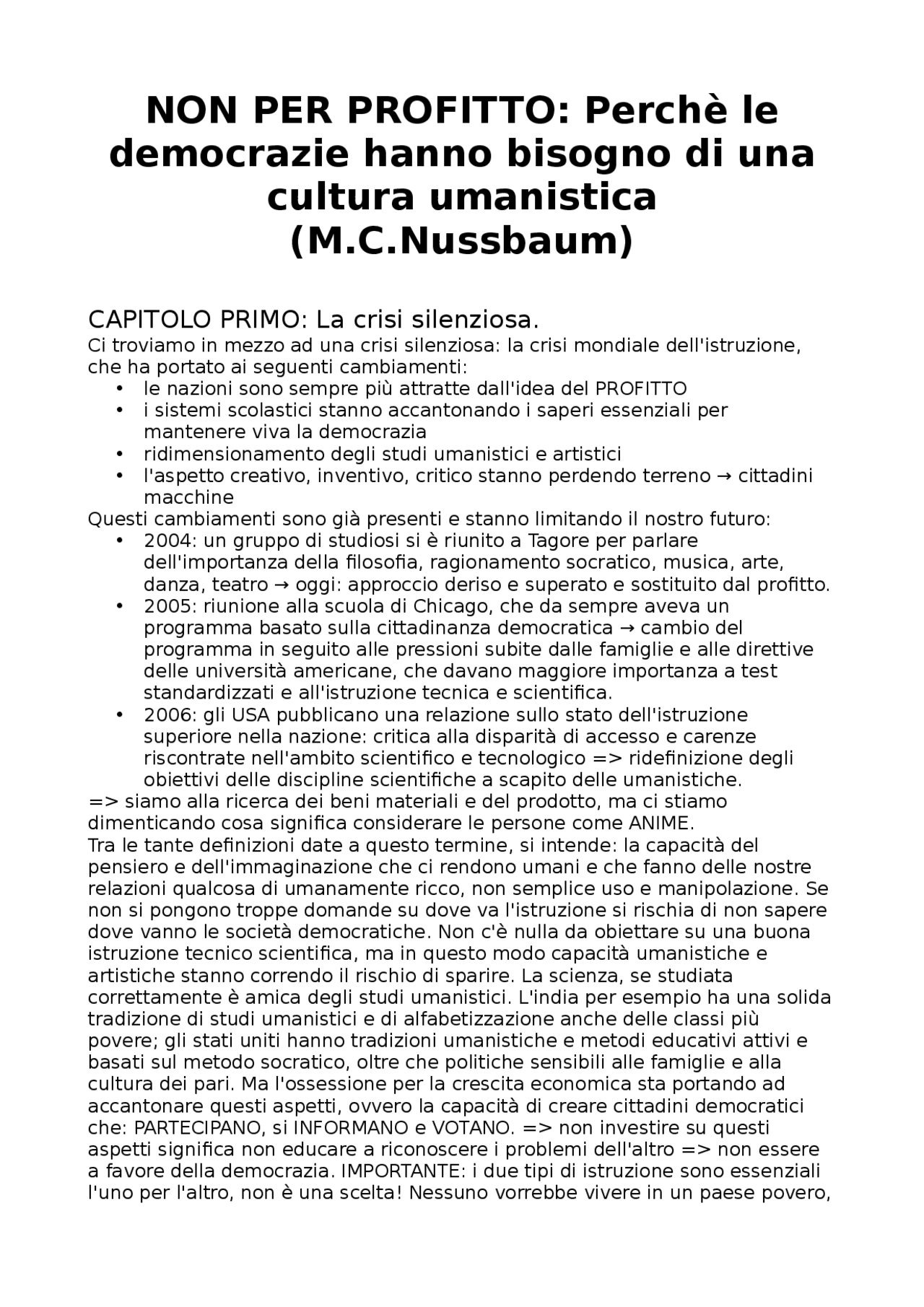 Martha Nussbaum Non Per Profitto Docsity