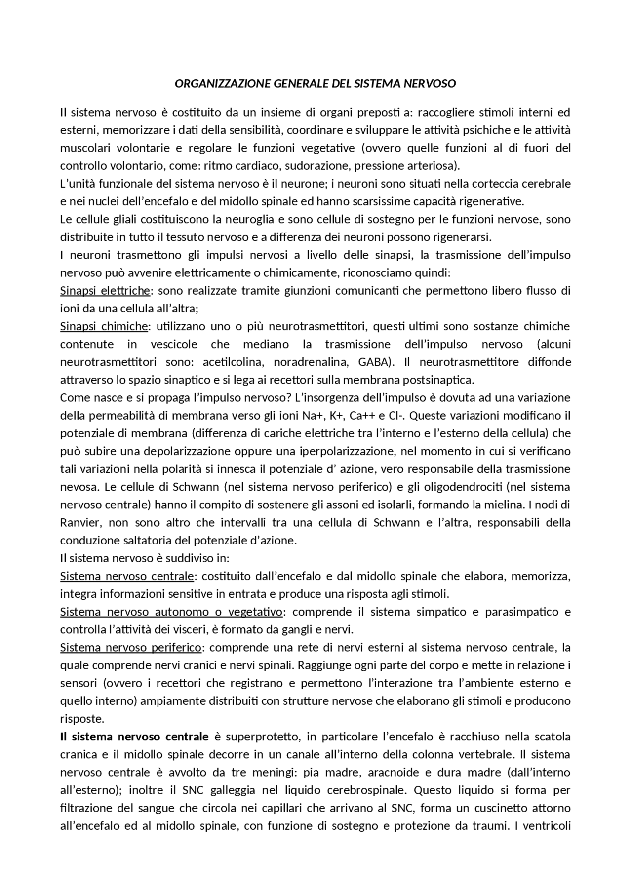 Patologie Del Sistema Nervoso Docsity