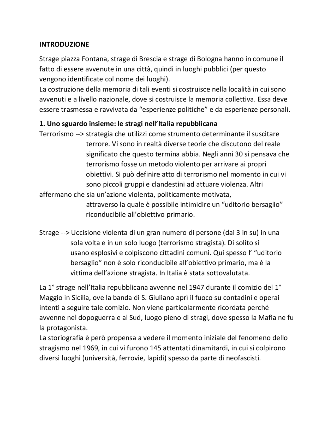 Riassunto Stragi Fra Memoria E Storia Docsity