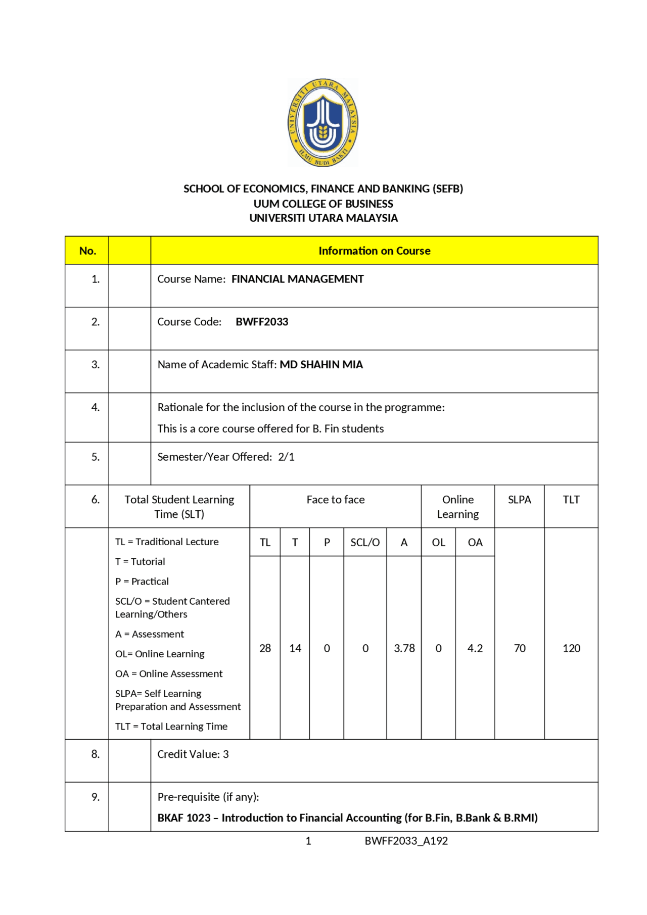 Univertisty Syllabus Docsity
