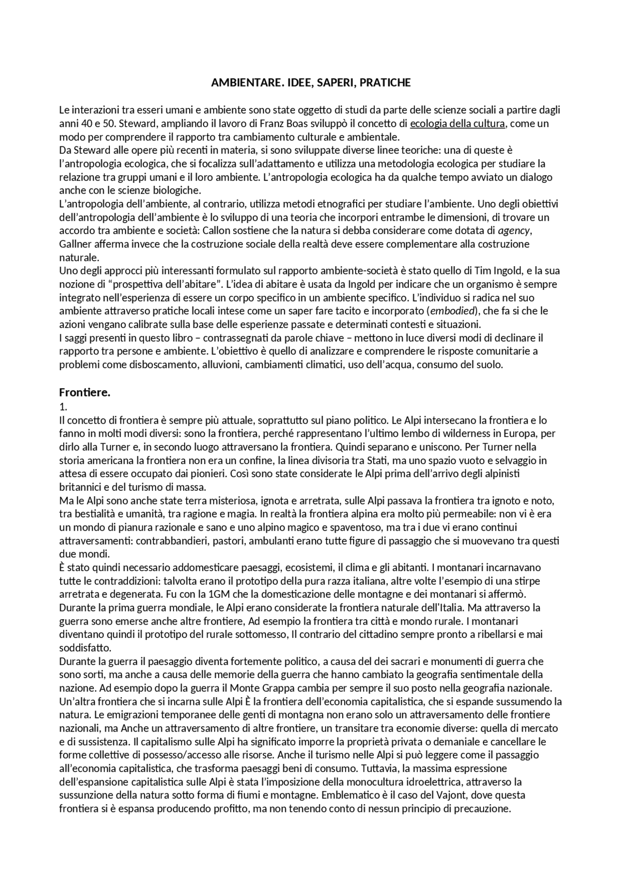 Riassunto Di Ambientare Idee Saperi Pratiche Docsity