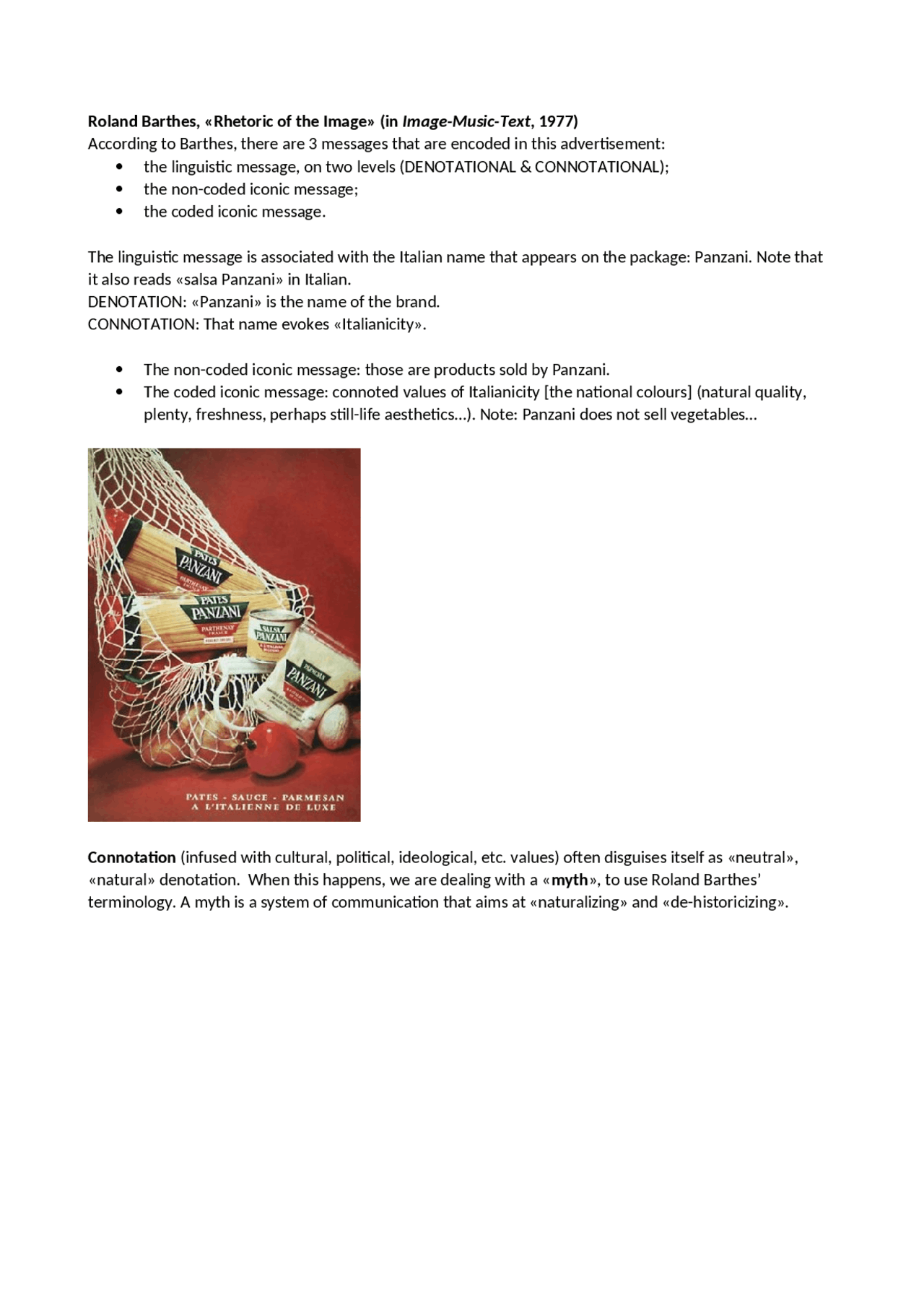 Roland Barthes Rhetoric Of The Image Docsity