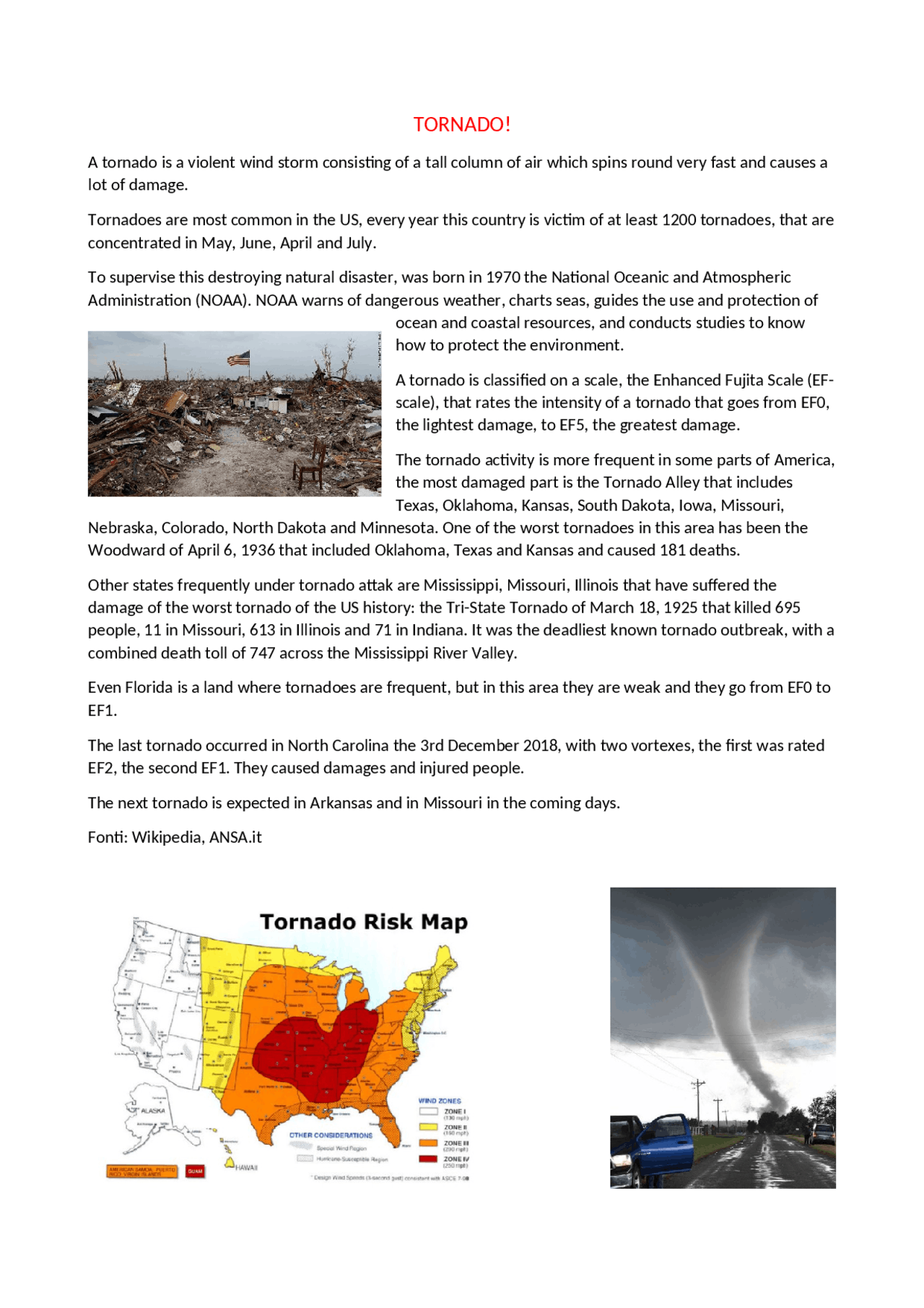 Ricerca breve sui tornado in lingua inglese - Docsity