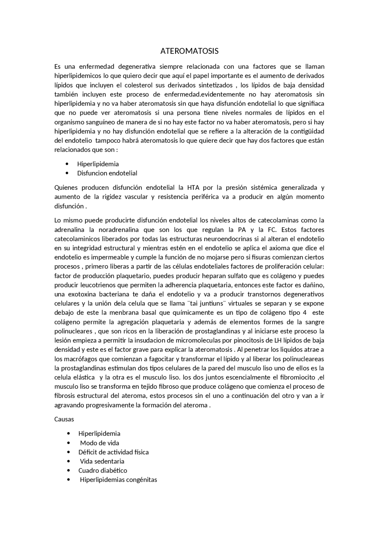 Concepto básico ateromatosis - Docsity