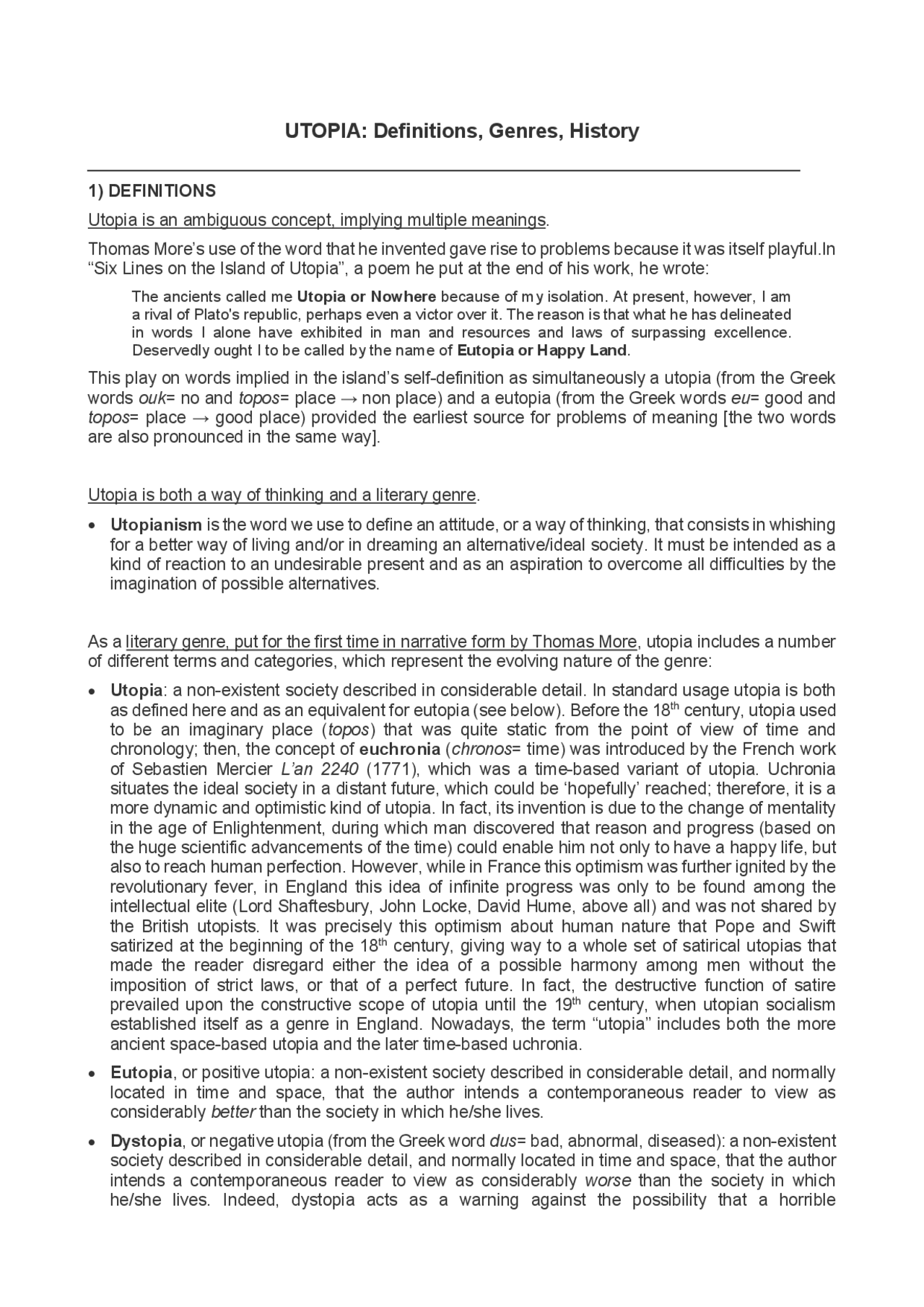 Saggio Sul Concetto Di Utopia Docsity