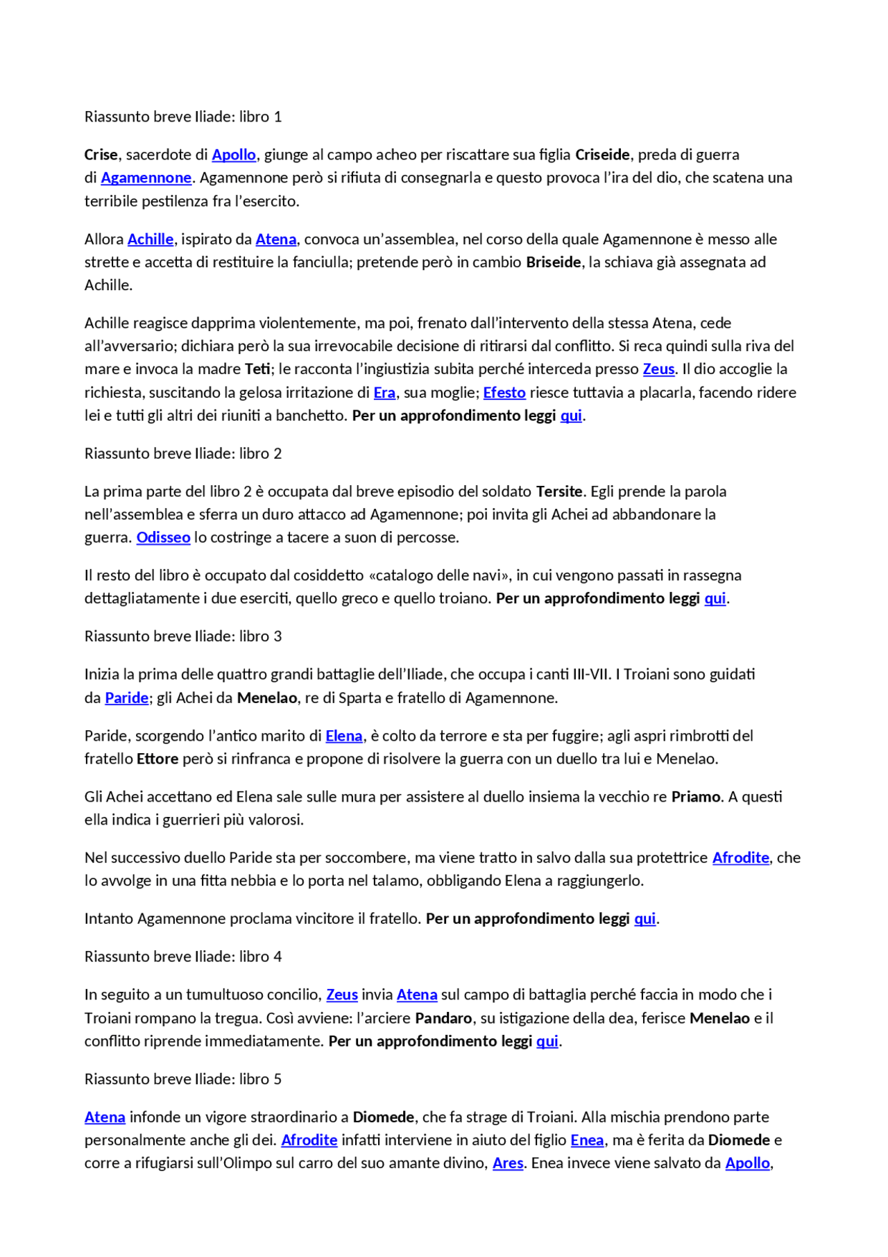 Riassunto iliade 24 libri - Docsity