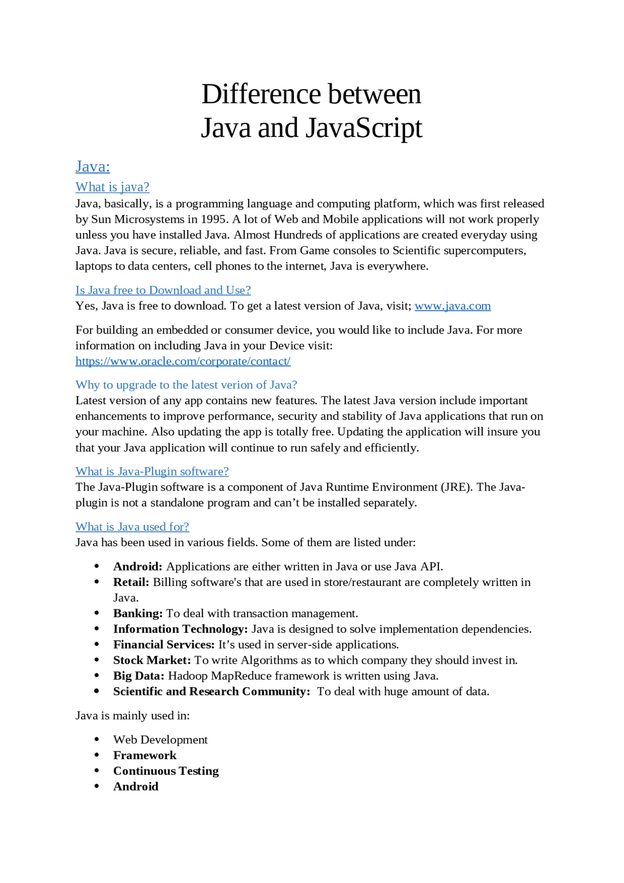 Java And Java Script Difference Docsity