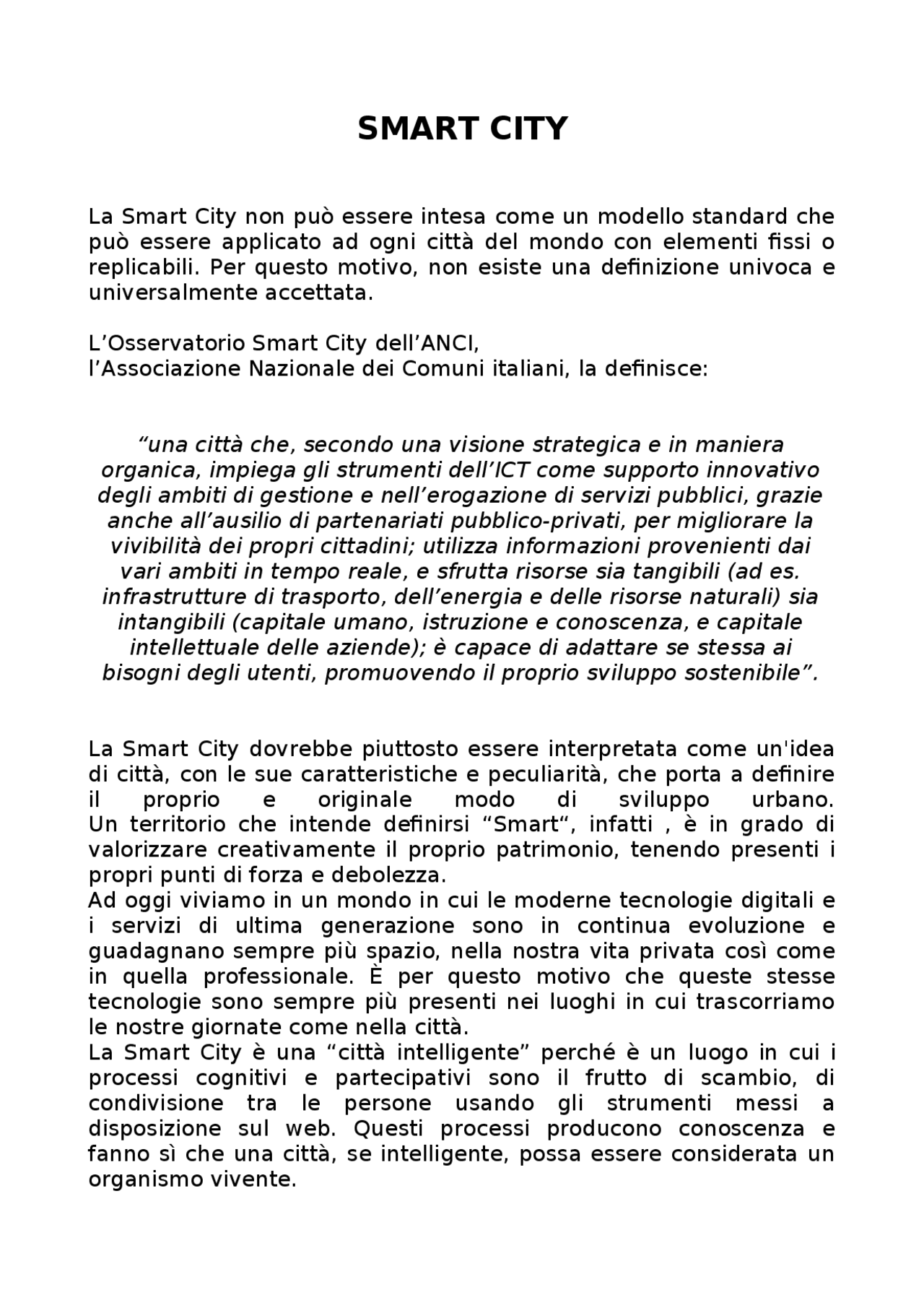 Cos'è una smart city - Docsity