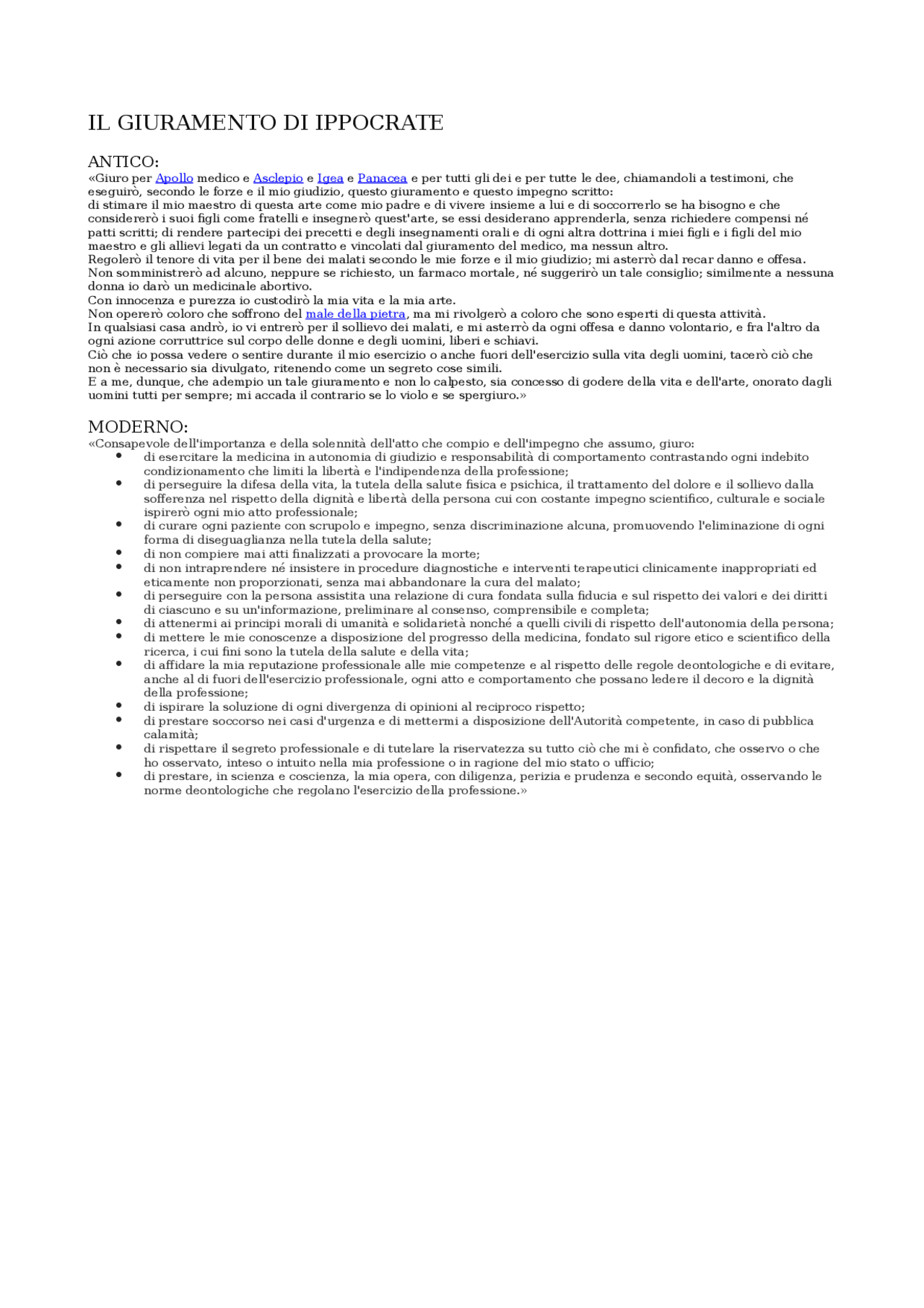 Giuramento di Ippocrate - Docsity