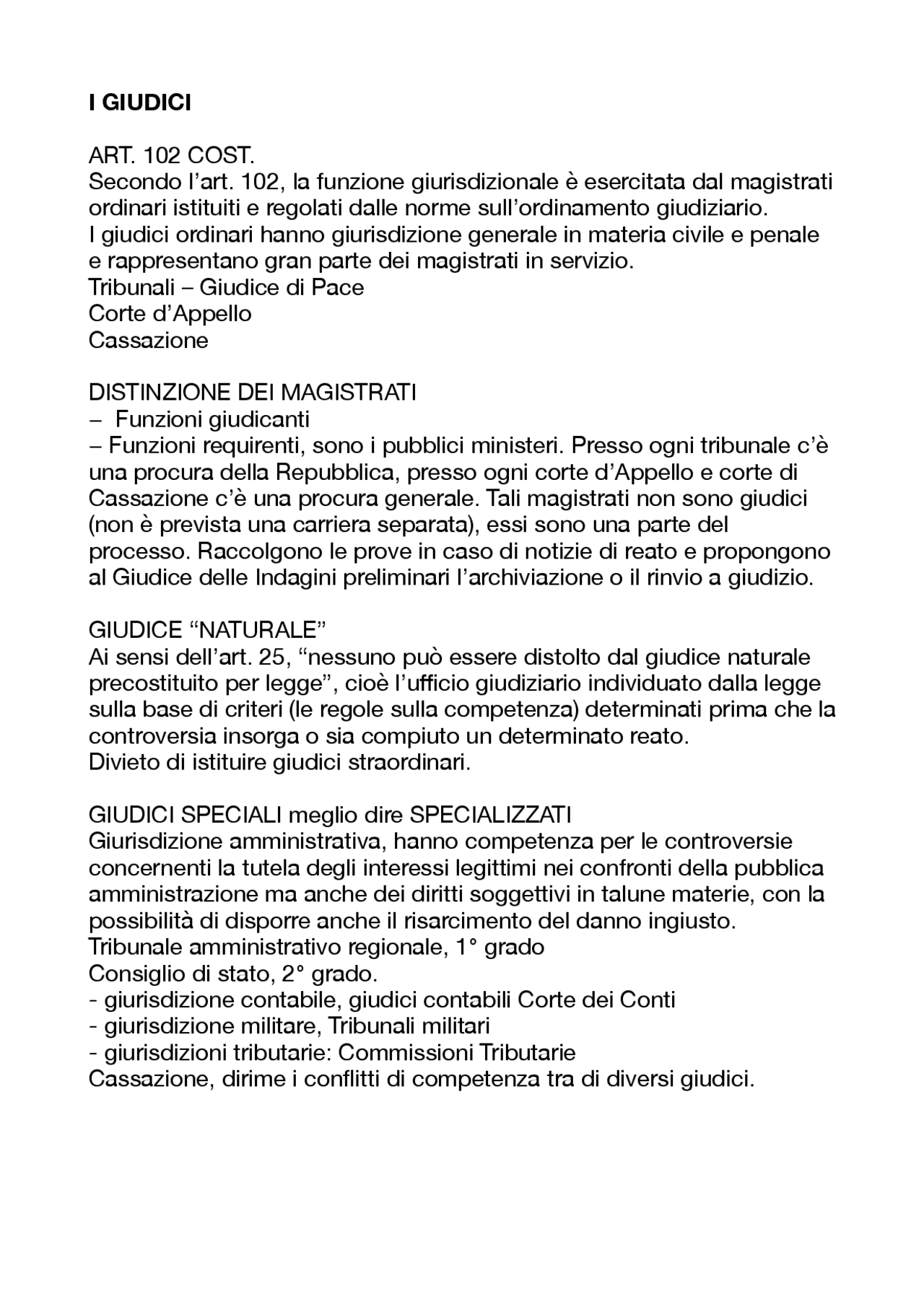 I giudici nell'ordinamento italiano - Docsity