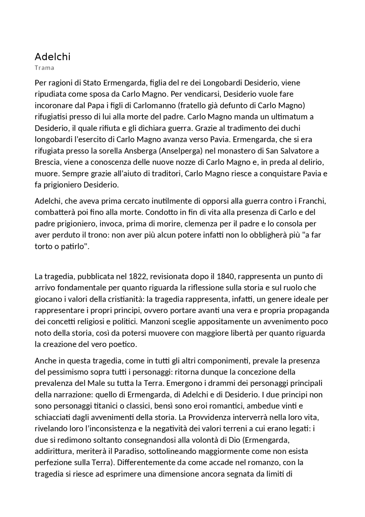 Adelchi Alessandro Manzoni Docsity
