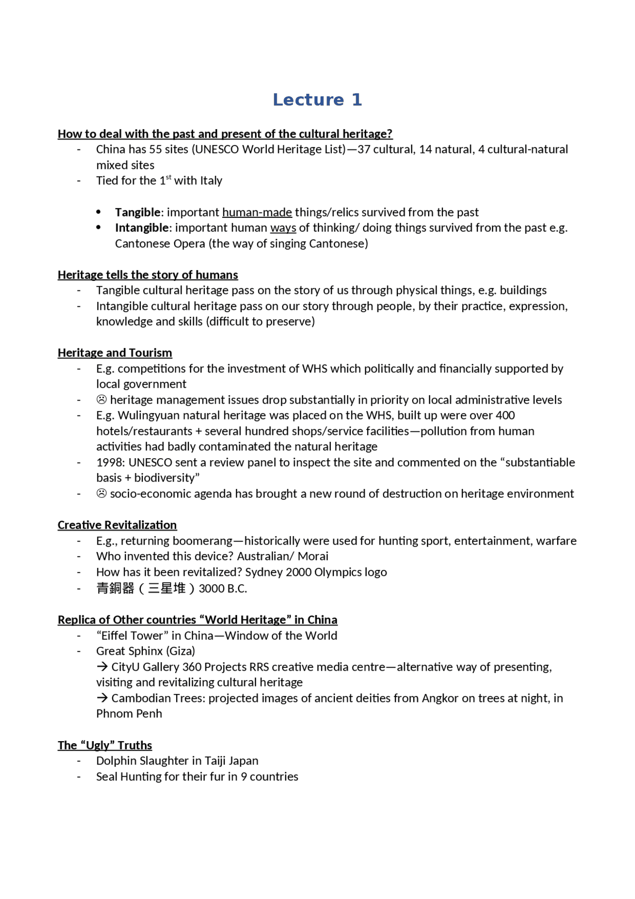 GE lecture notes about heritage | Lecture notes Architecture | Docsity