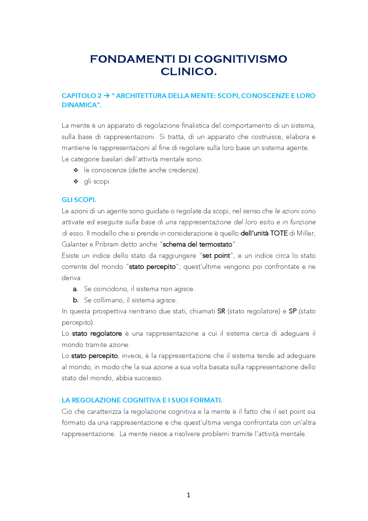Fondamenti Di Cognitivismo Clinico Castelfranchimancinimiceli Docsity