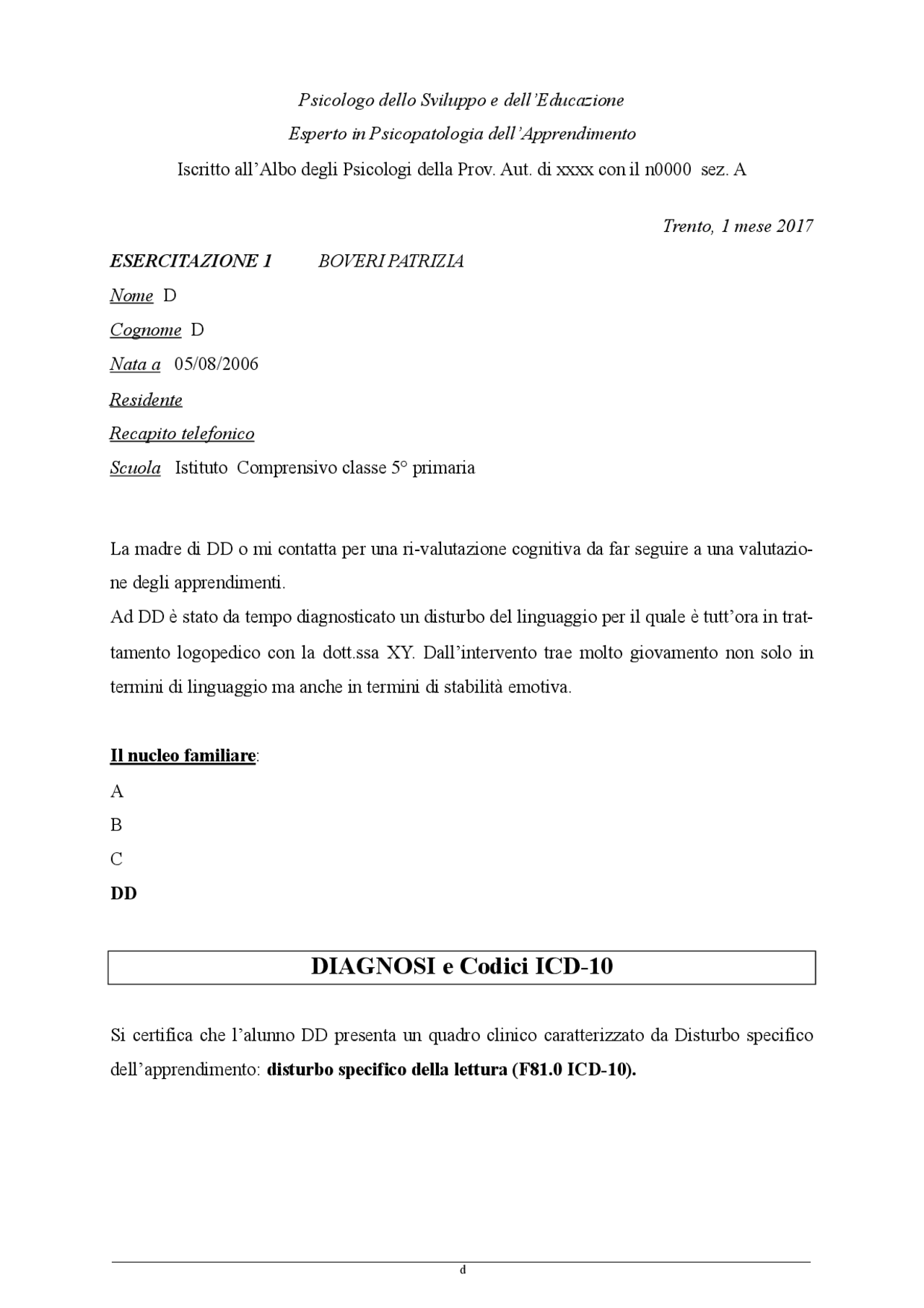 Esercitazione Per Diagnosi Dsa Docsity