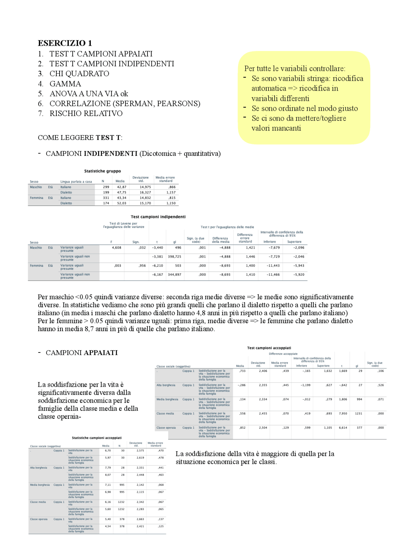 Spss Guida Per Svolgimento Esercizi Desame Docsity