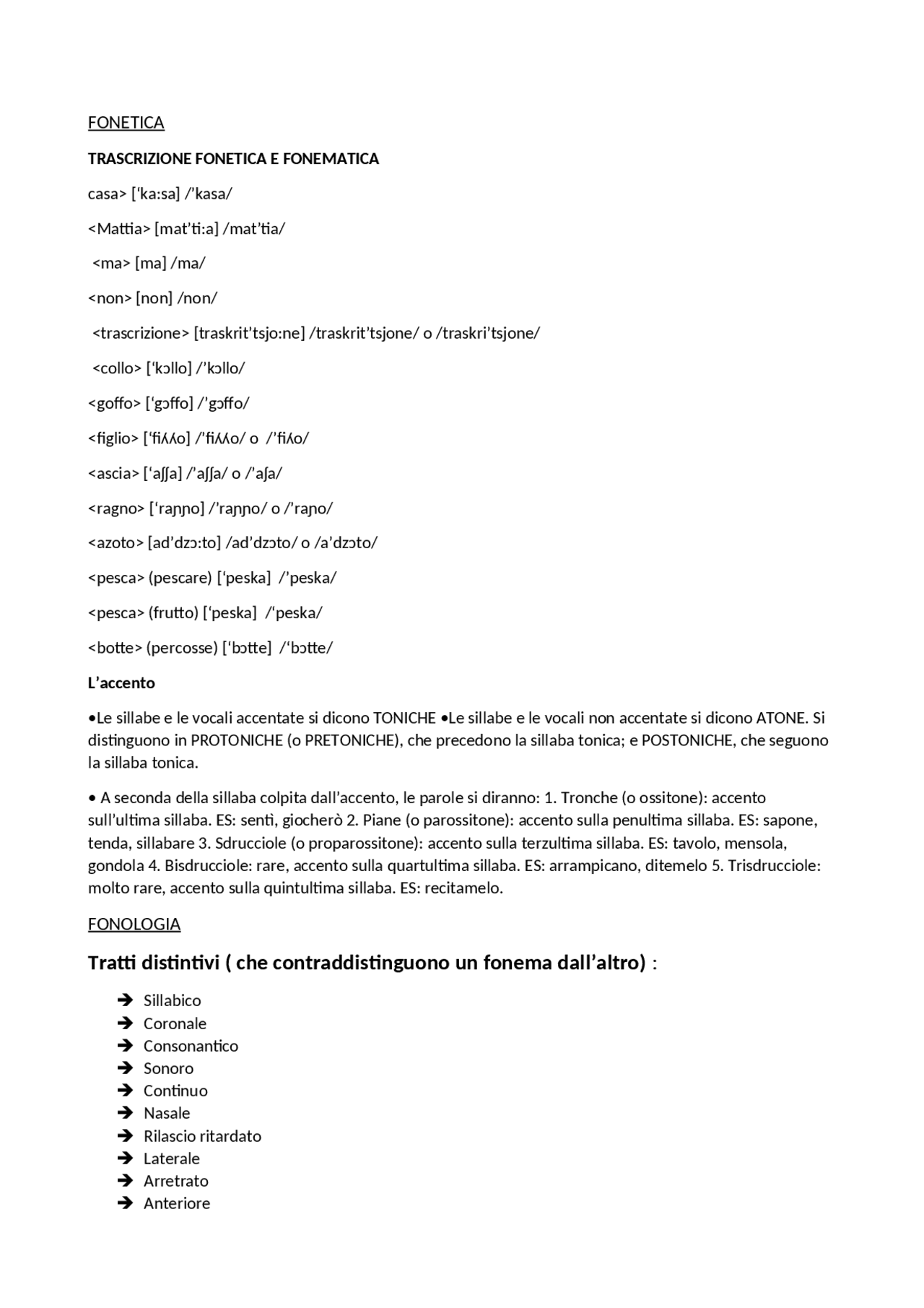 Trascrizione fonetica italiana - Docsity