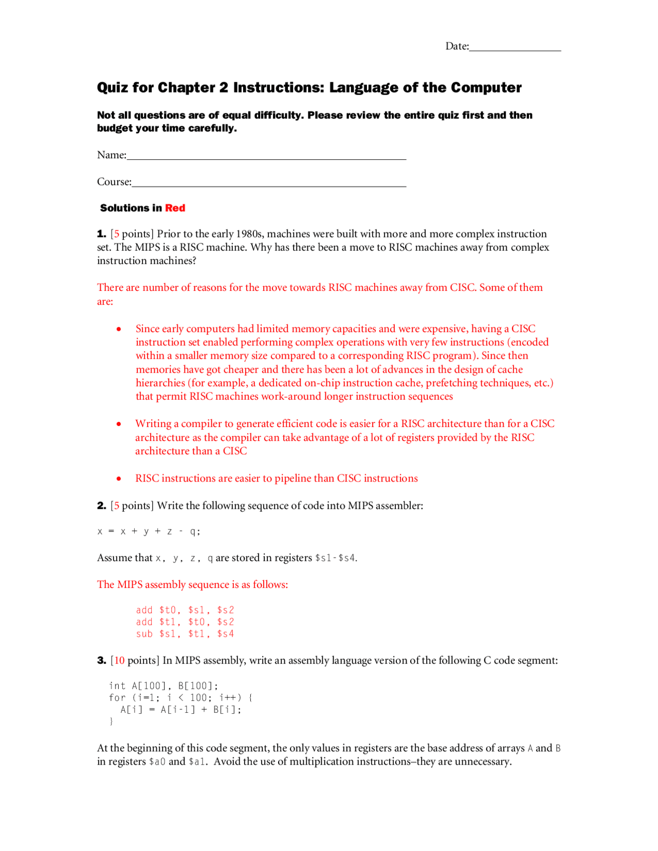 Mips Programming Exercises With Solutions Docsity