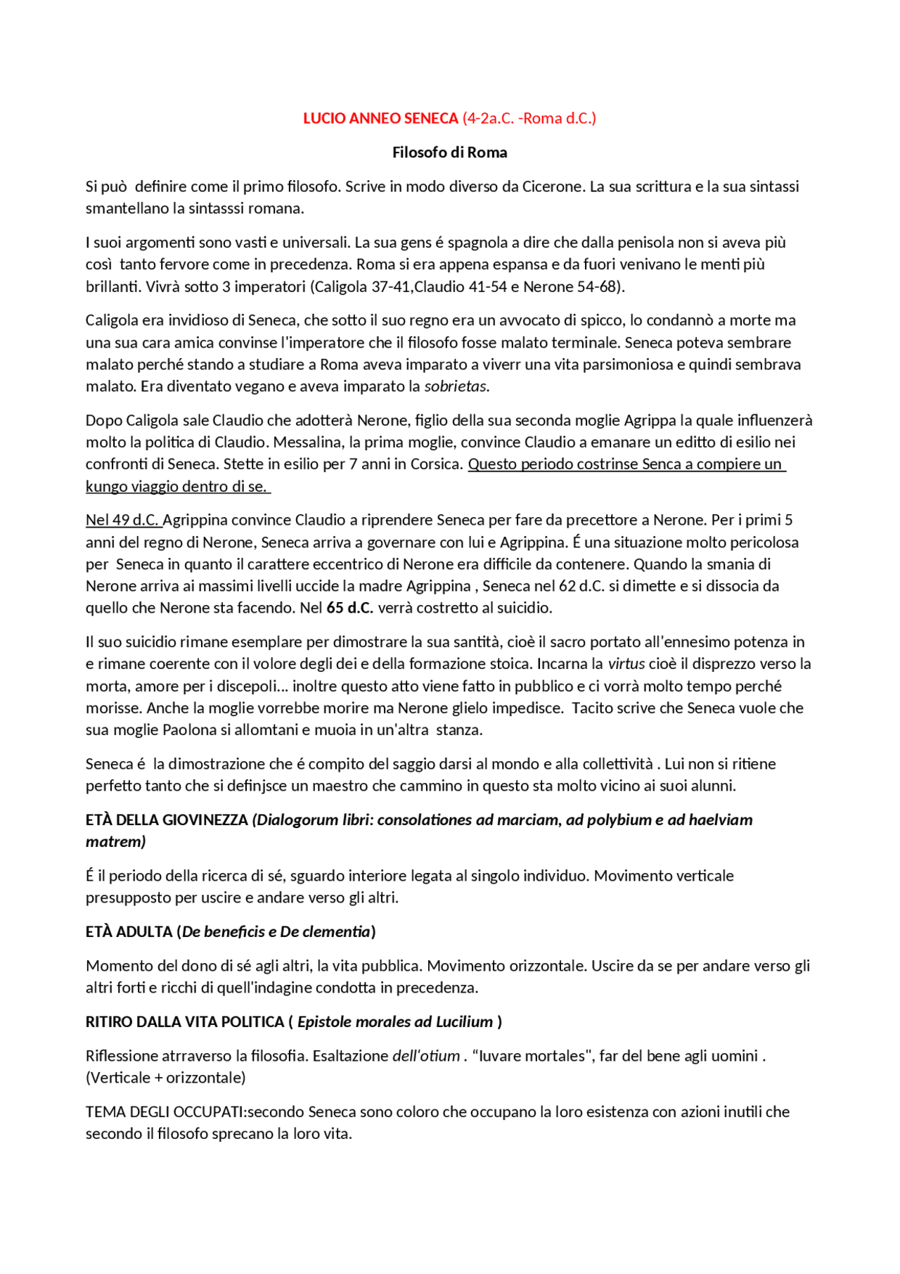 Schema Seneca , riassunto con punti salienti - Docsity