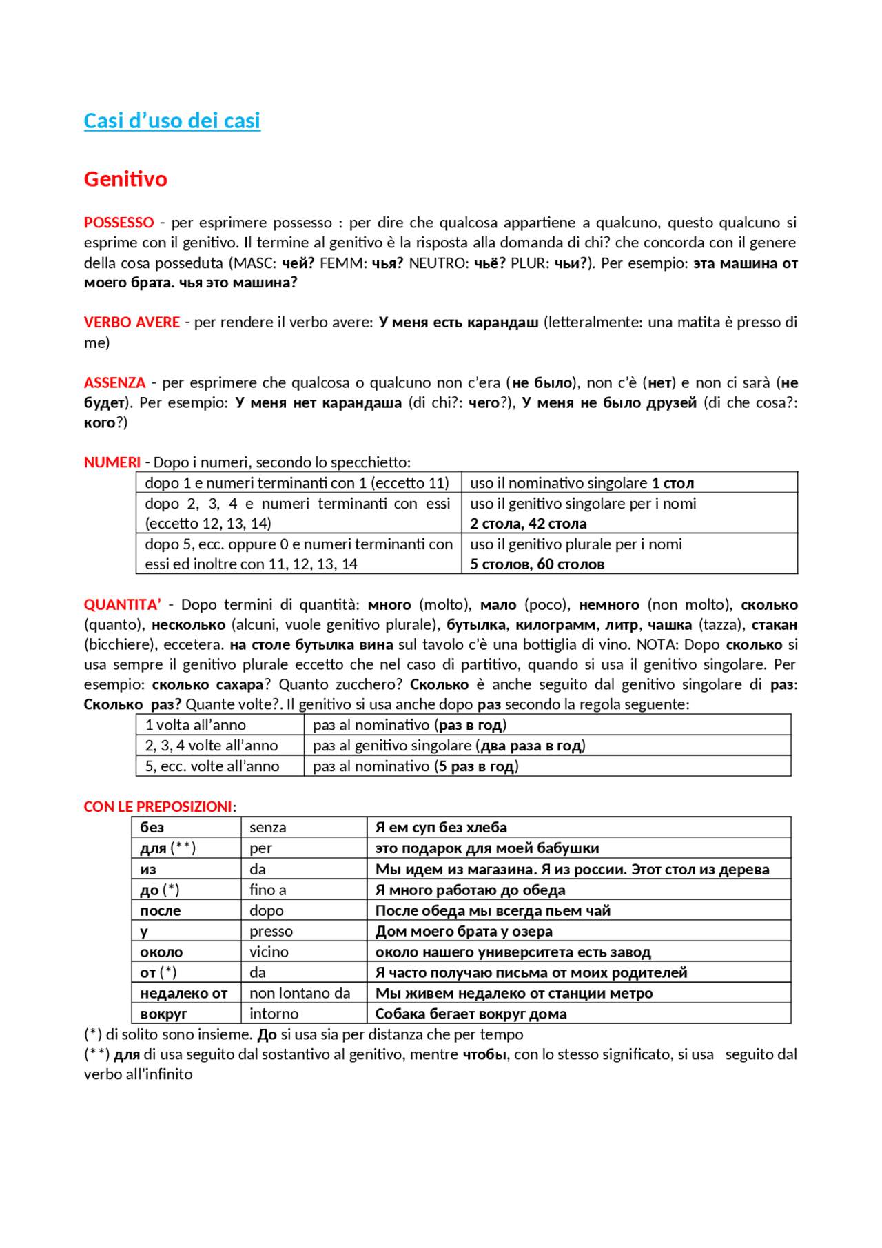 Casi Di Utilizzo Dei Casi Della Lingua Russa Docsity