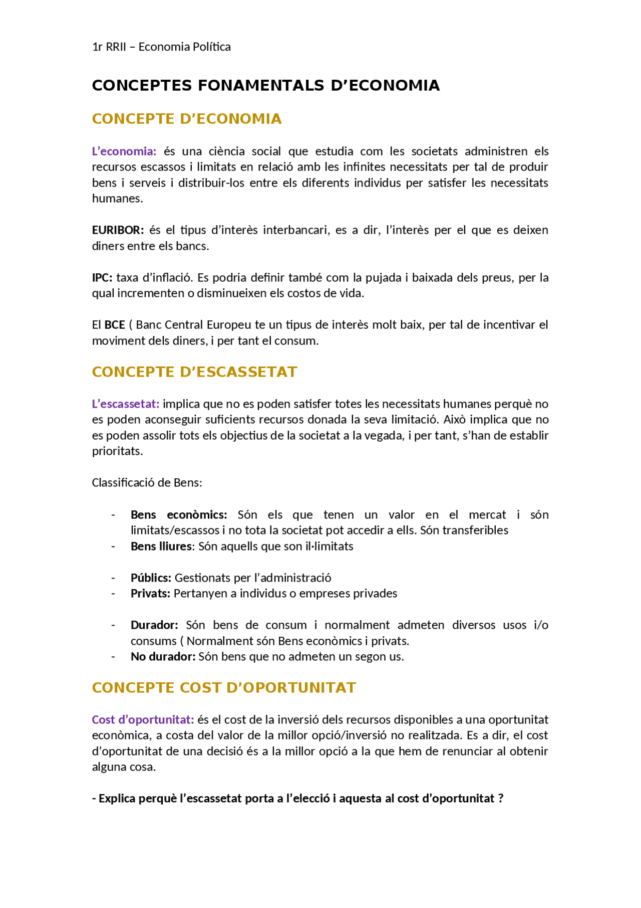 Apunts Economia Política 1r Semestre Docsity