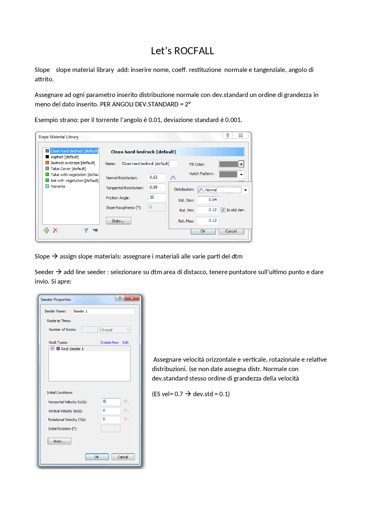 Istruzioni software RocFall (calcolo) - Docsity