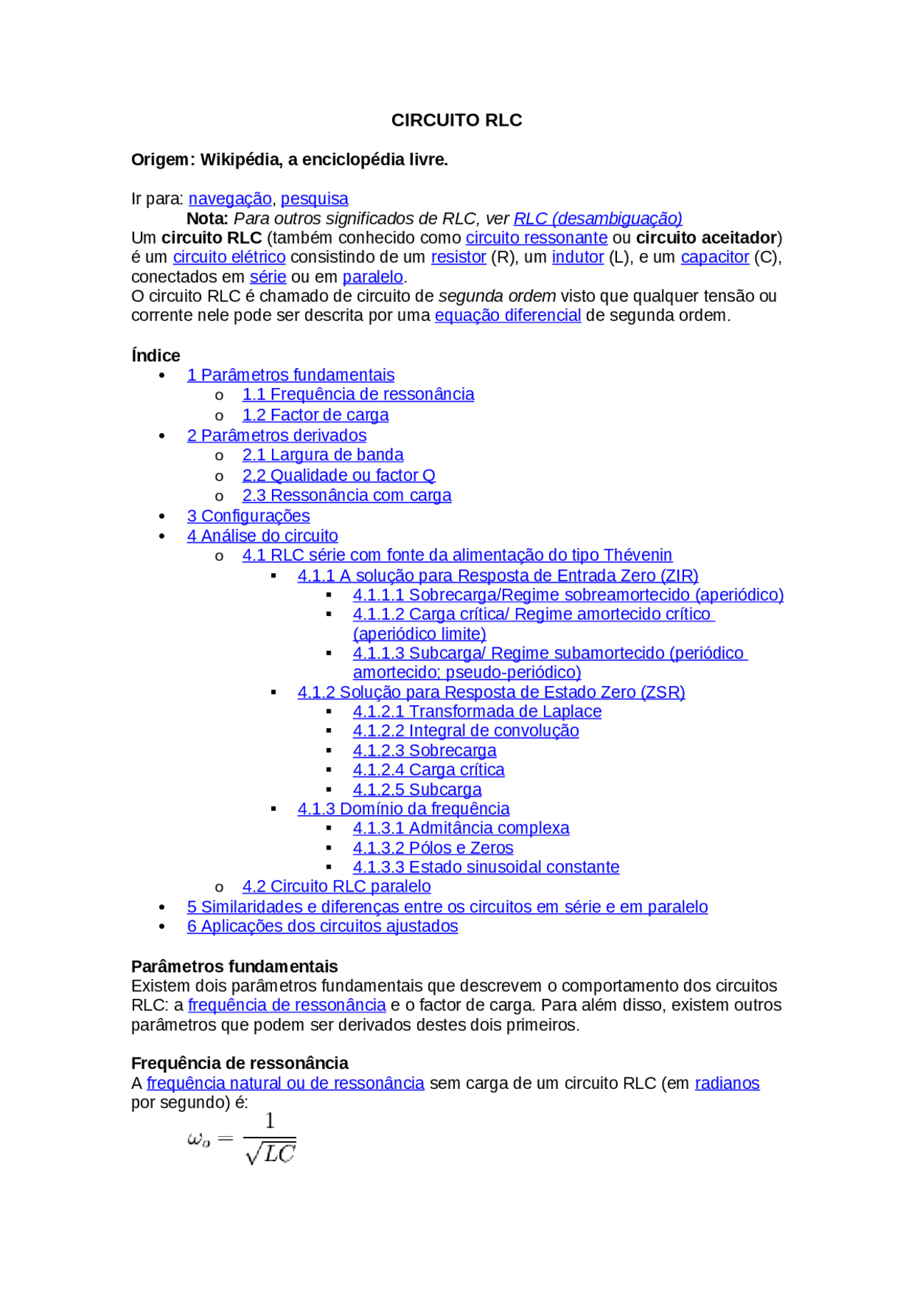 Circuito RLC de Eletrônica | Esquemas Engenharia Física | Docsity