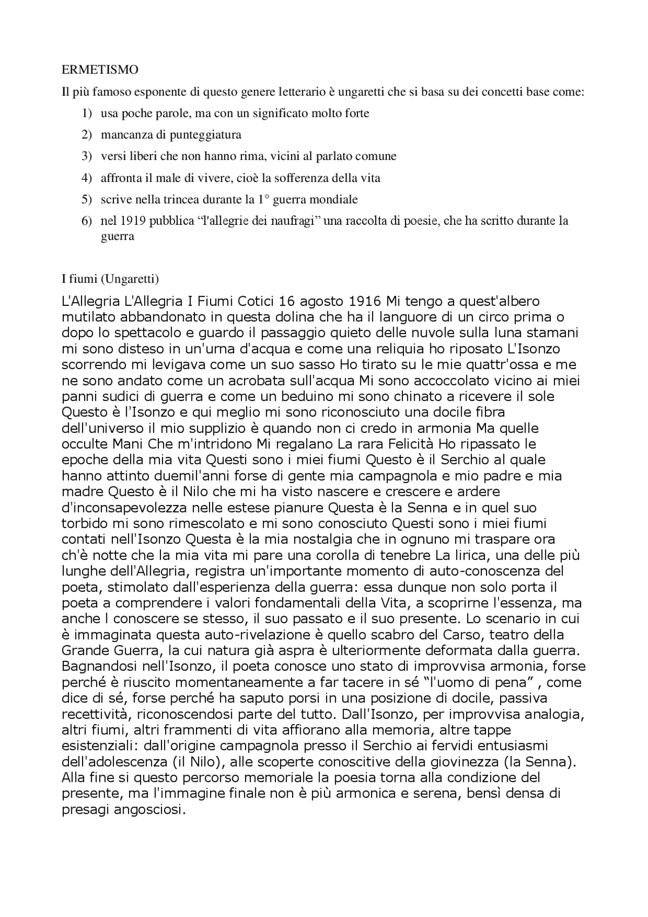 Appunti Su Ungaretti Docsity