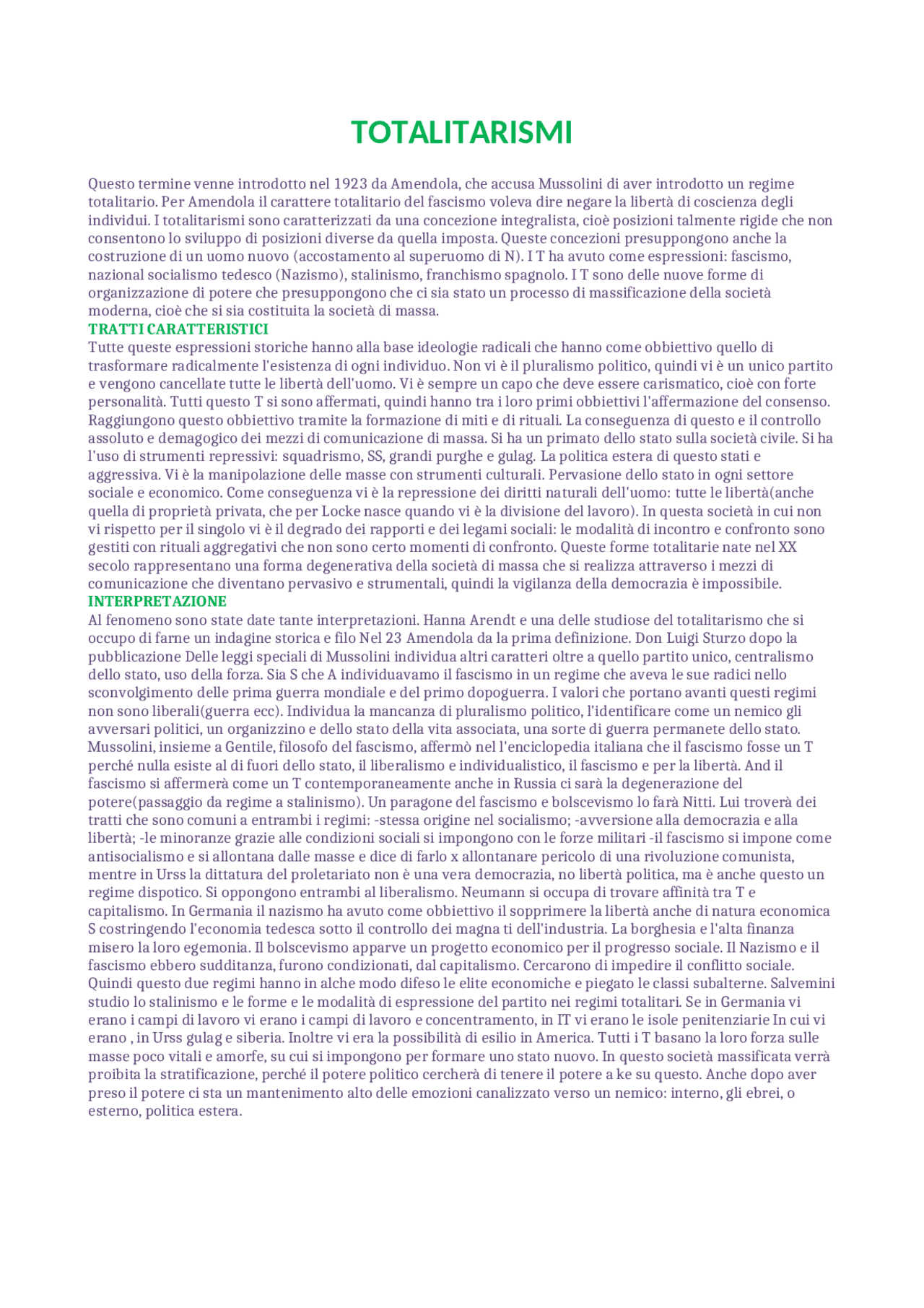 Appunti Sui Totalitarismi Docsity