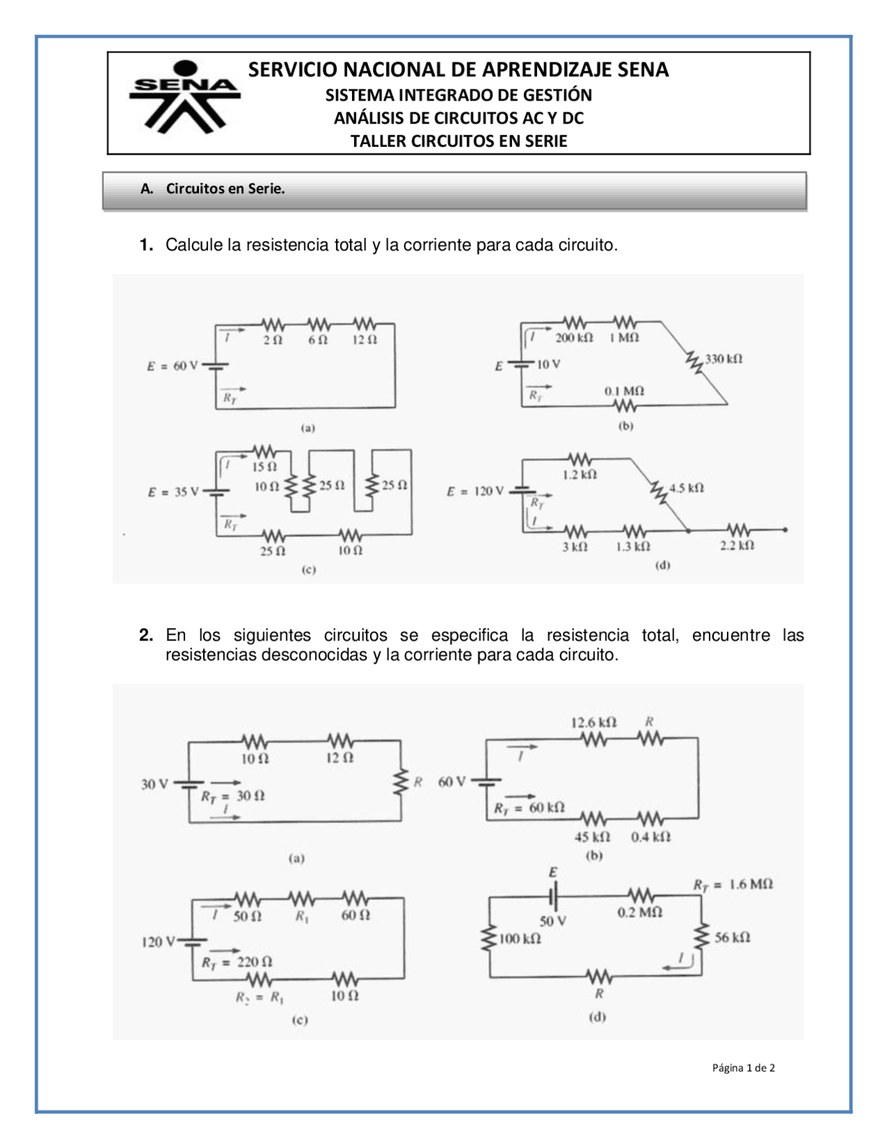 Hoja De Trabajo De Circuito En Serie