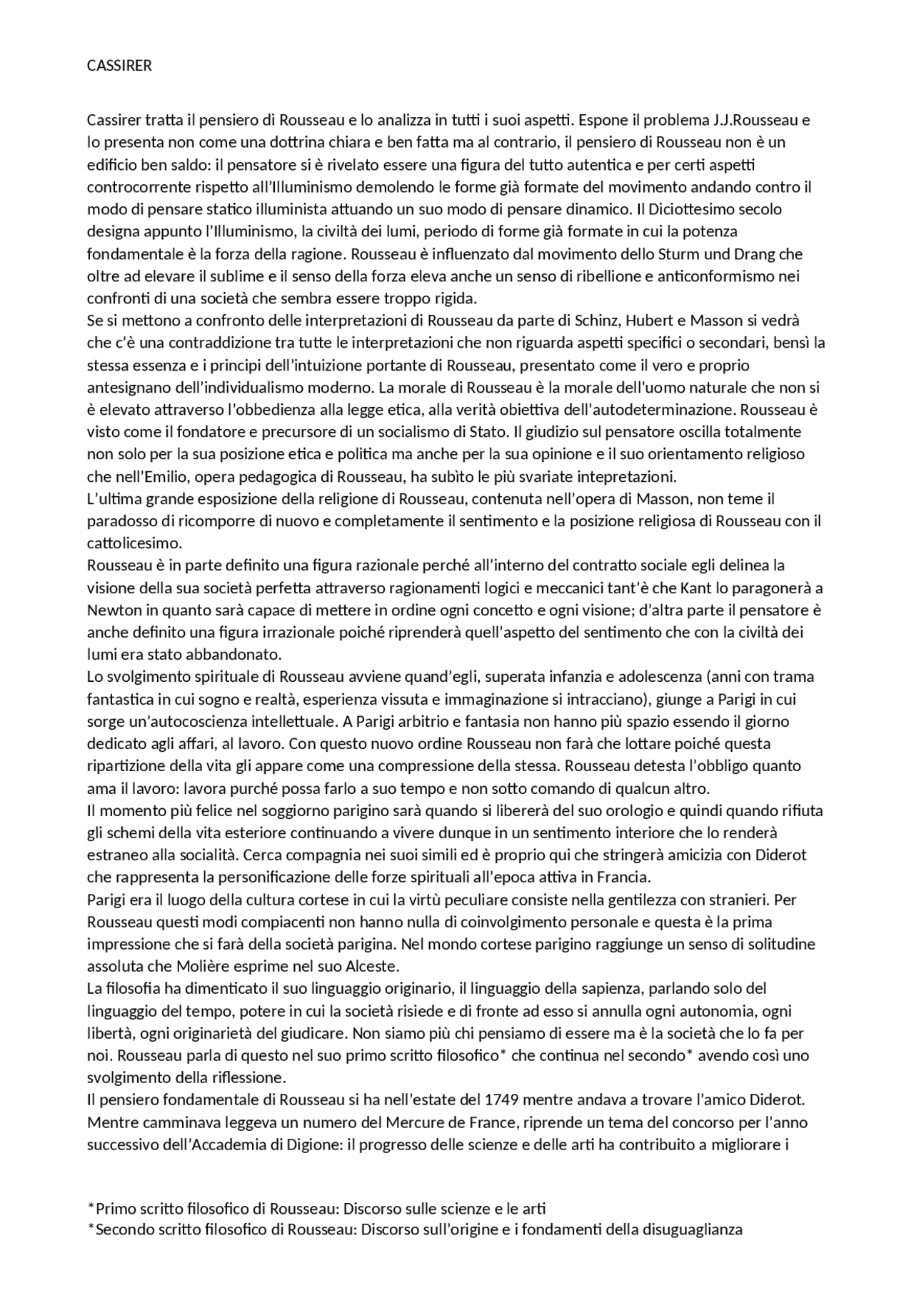 Ernst Cassirer Rousseau Docsity