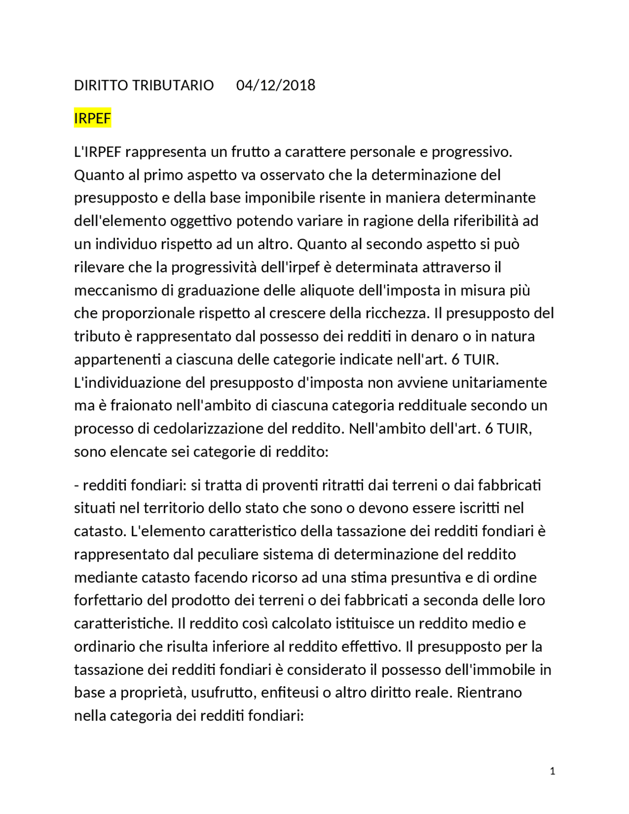 Diritto Tributario Parte Speciale Docsity