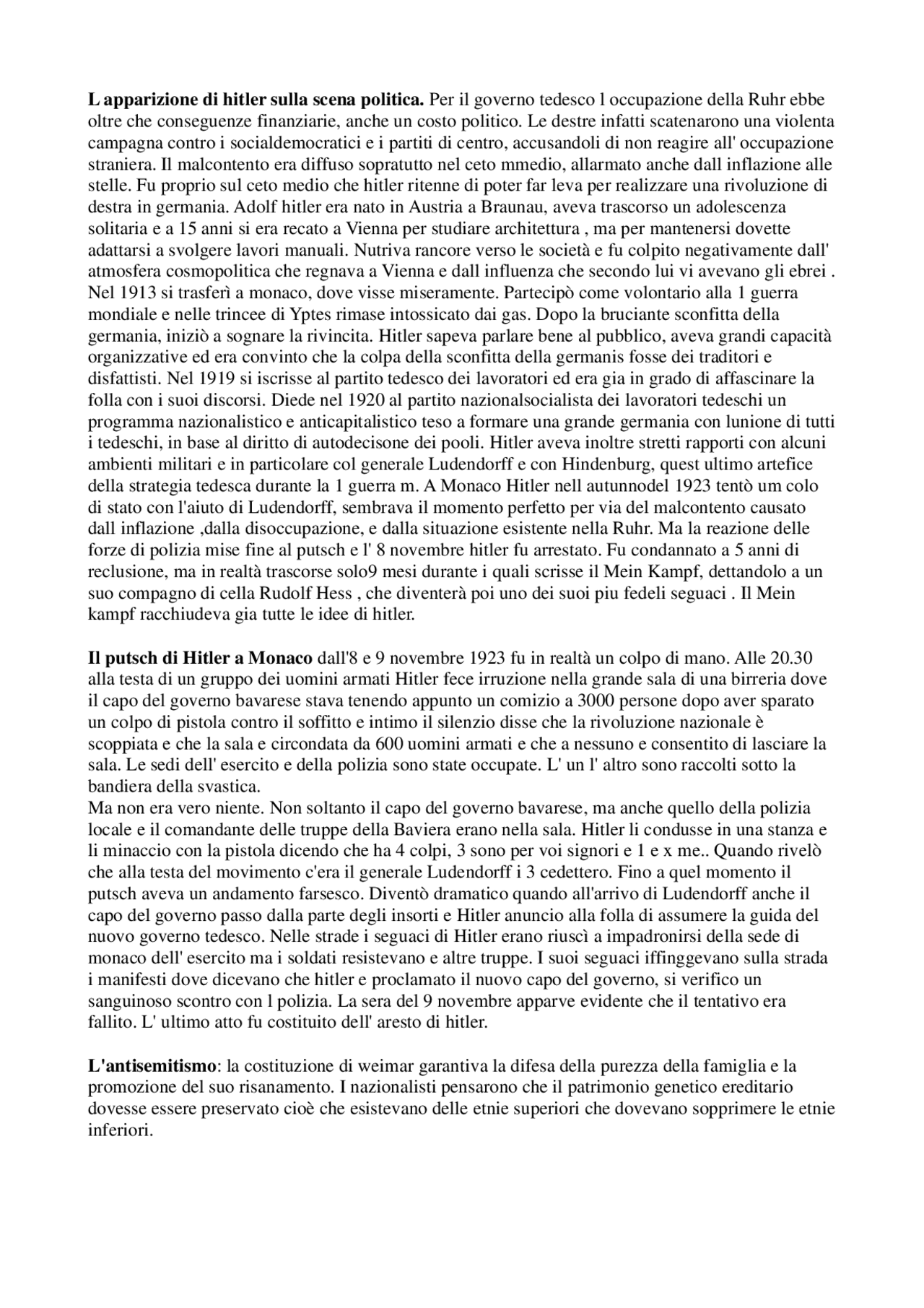Appunti Di Storia Su Hitler Docsity
