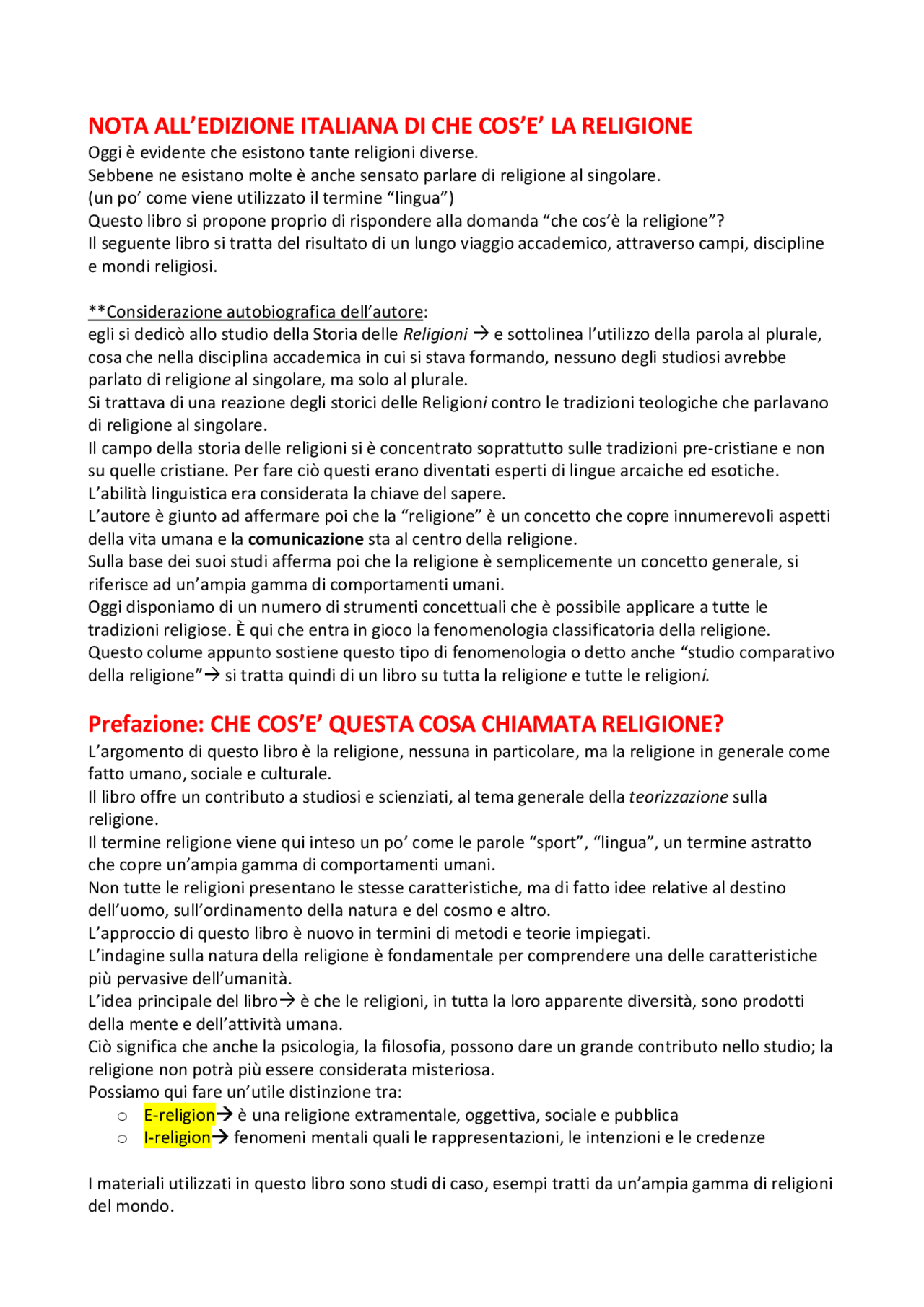 Che cos'è la religione? - Docsity