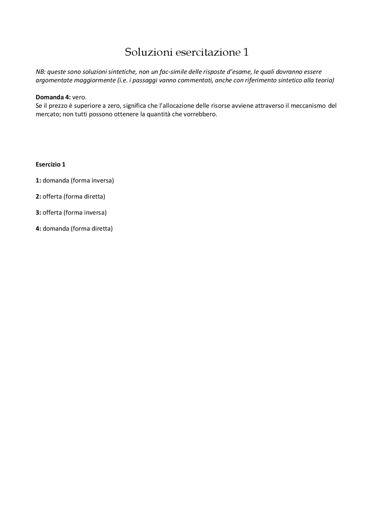 Soluzioni Esercitazione 1 Di Microeconomia Docsity