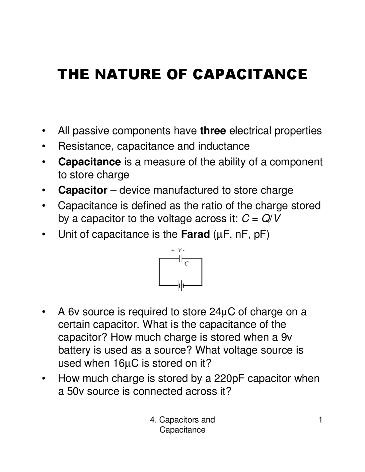 Capacitor – device manufactured to store charge - Docsity