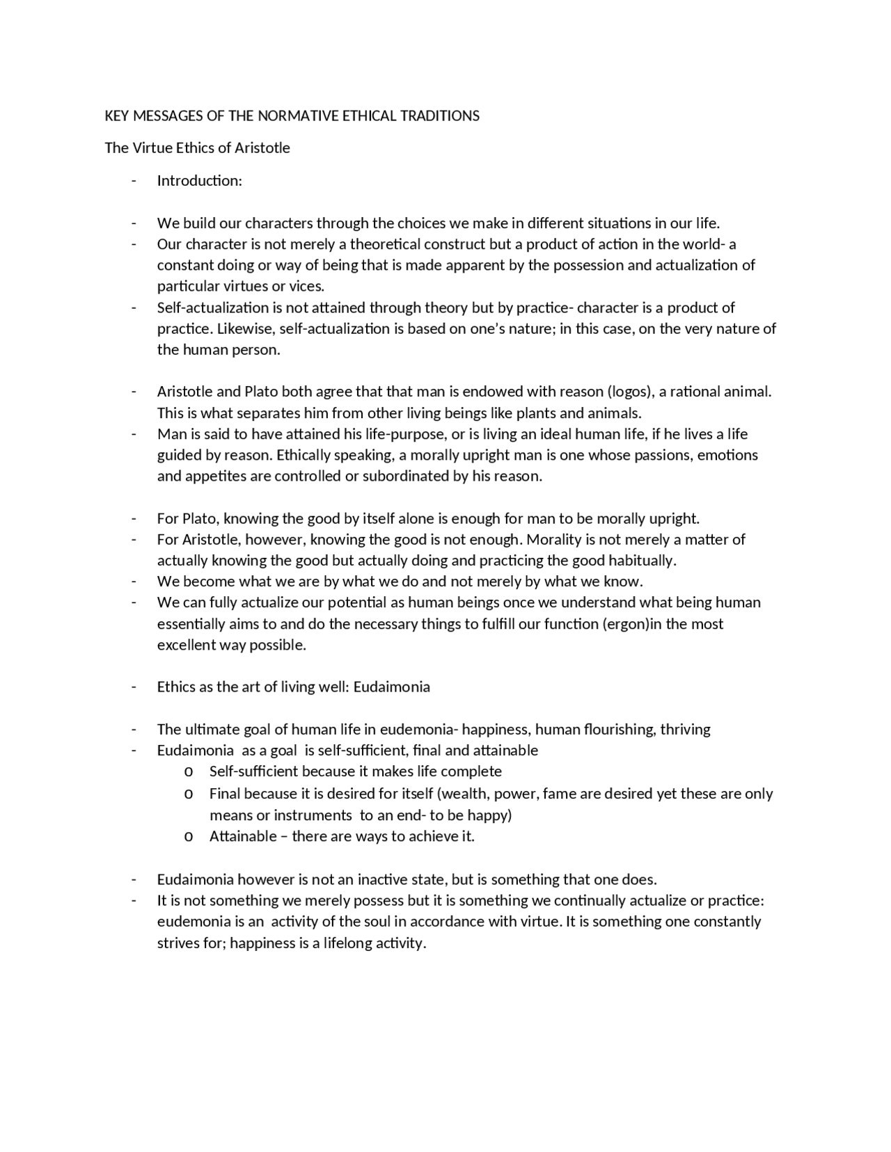 Normative Ethics Notes - Docsity