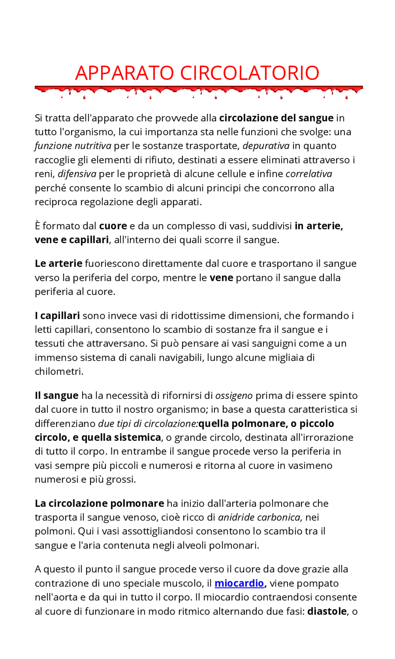 Apparato Cardiocircolatorio Umano Docsity
