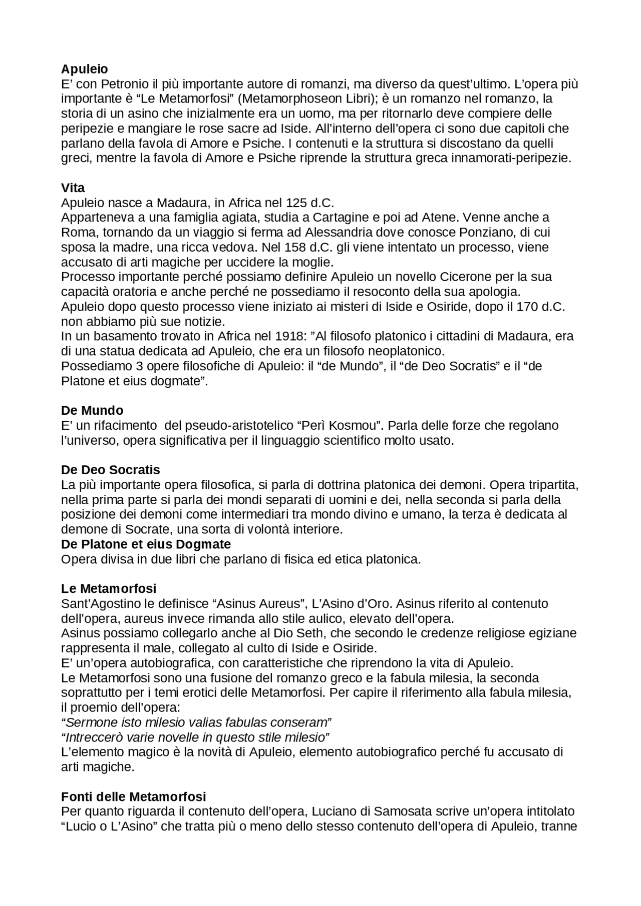 Appunti Su Lucio Apuleio Docsity