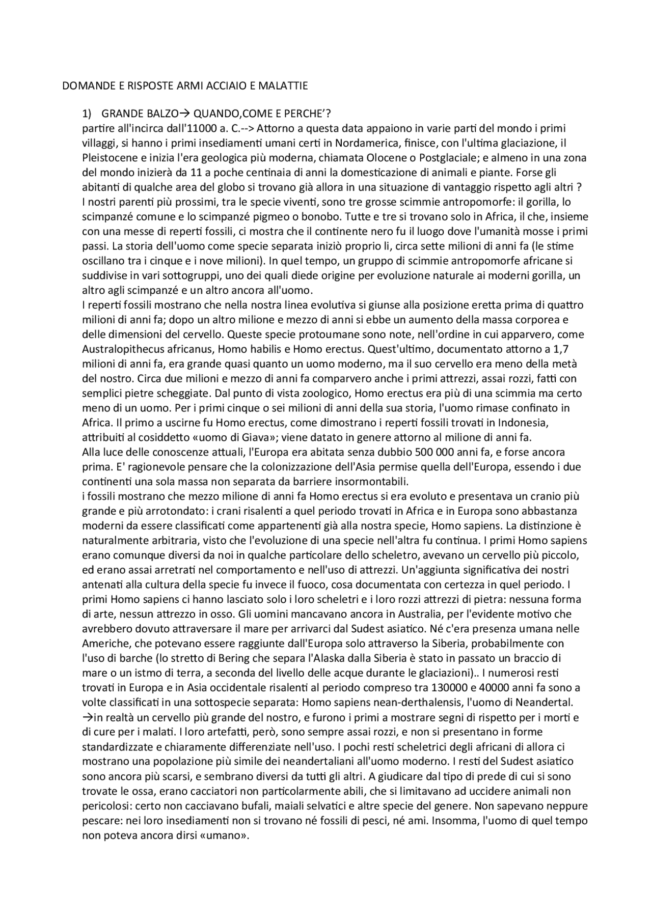 Riassunto Armi Acciaio E Malattie Docsity