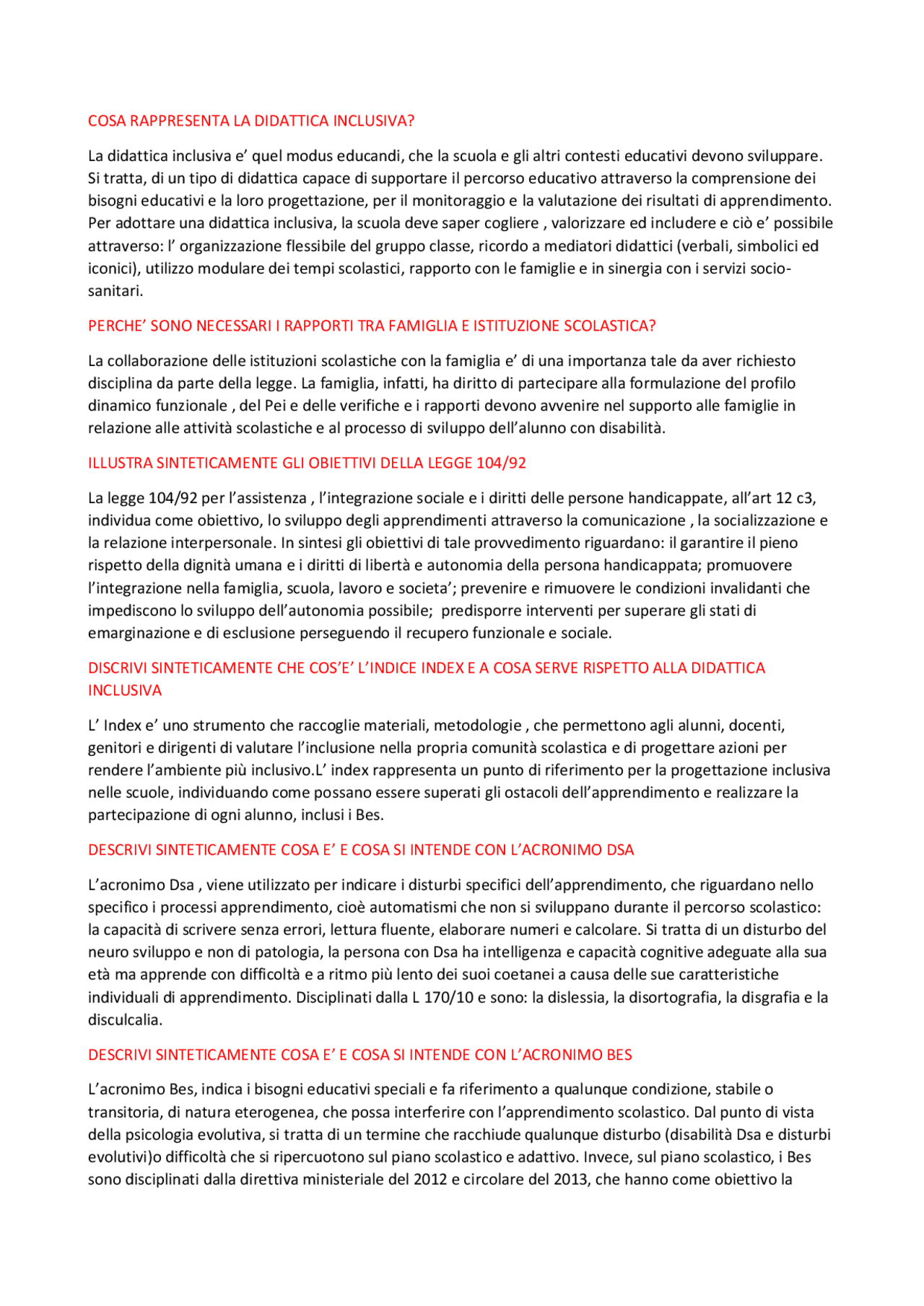 Domande Aperte Didattica Dellinclusione E Campus Prove Desame Di