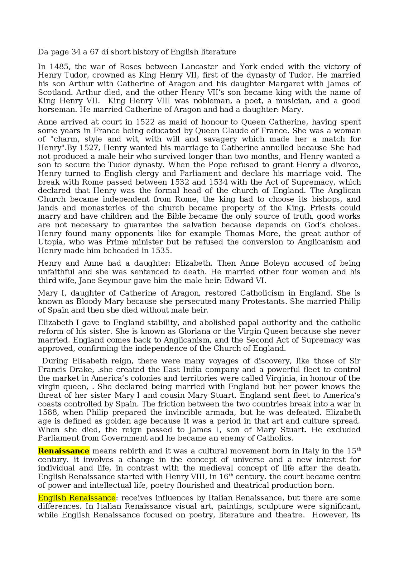 Il Rinascimento In Inghilterra Docsity