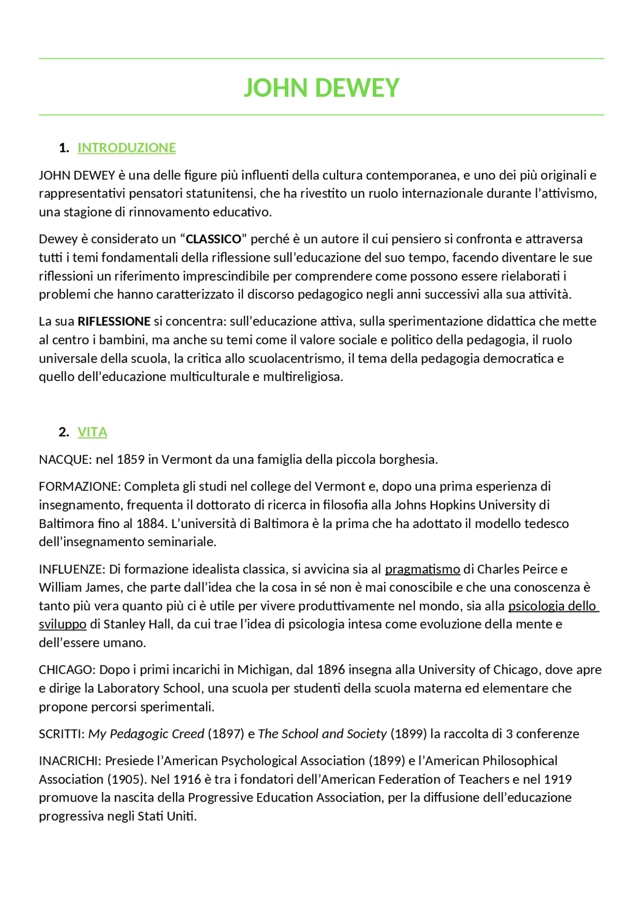 John Dewey Riassunto Docsity