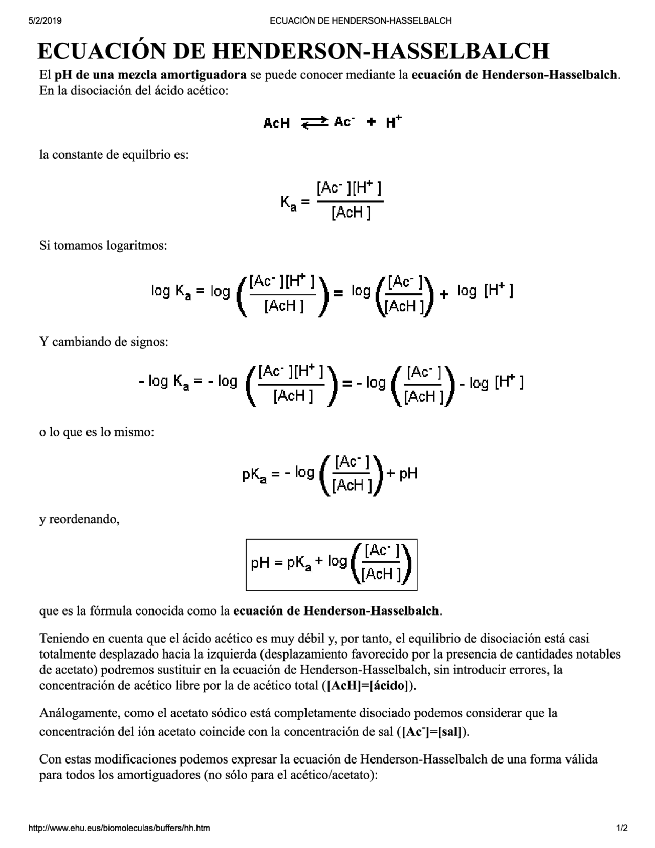 Henderson Hasselbalch Ecuacion PDF) El Uso De La Ecuación De