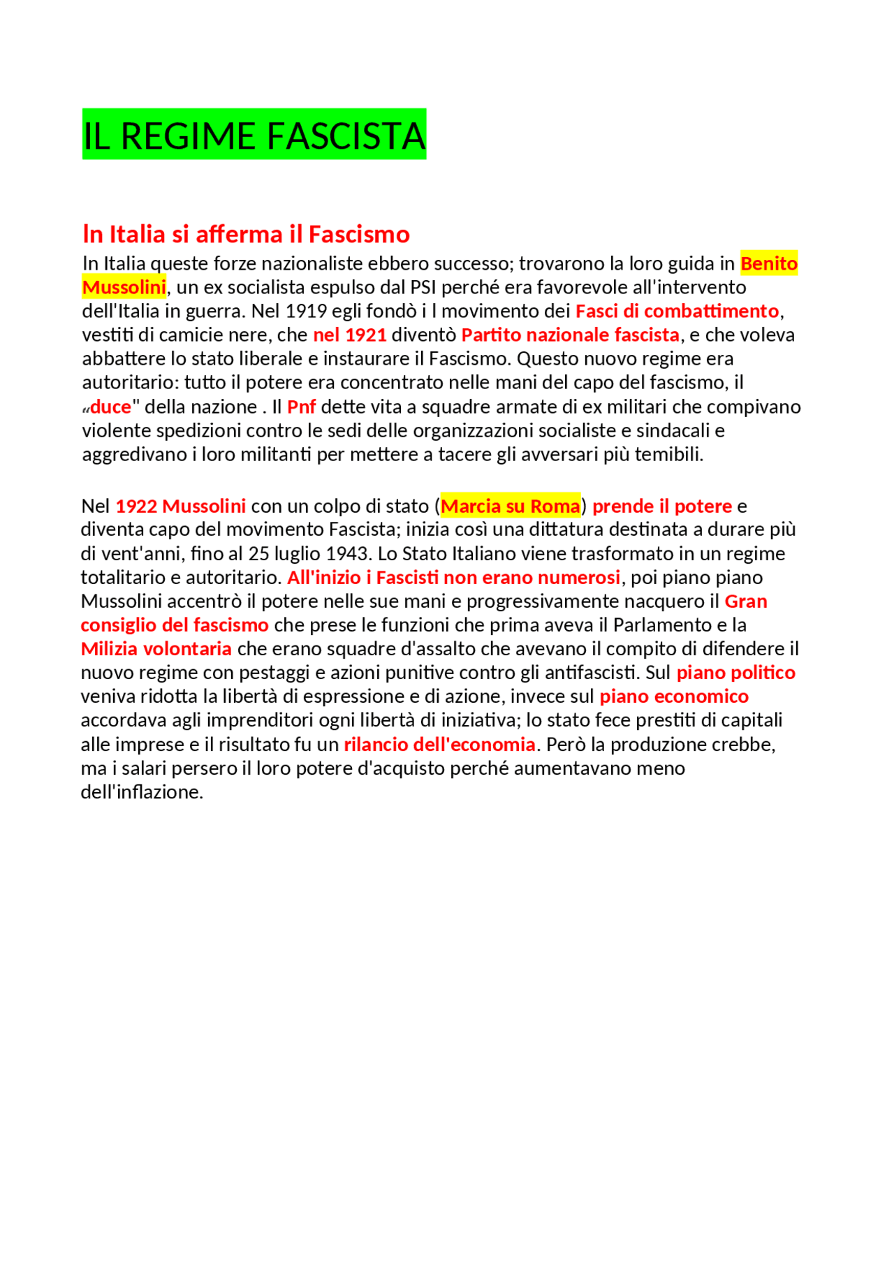 Il Fascismo Storia Docsity