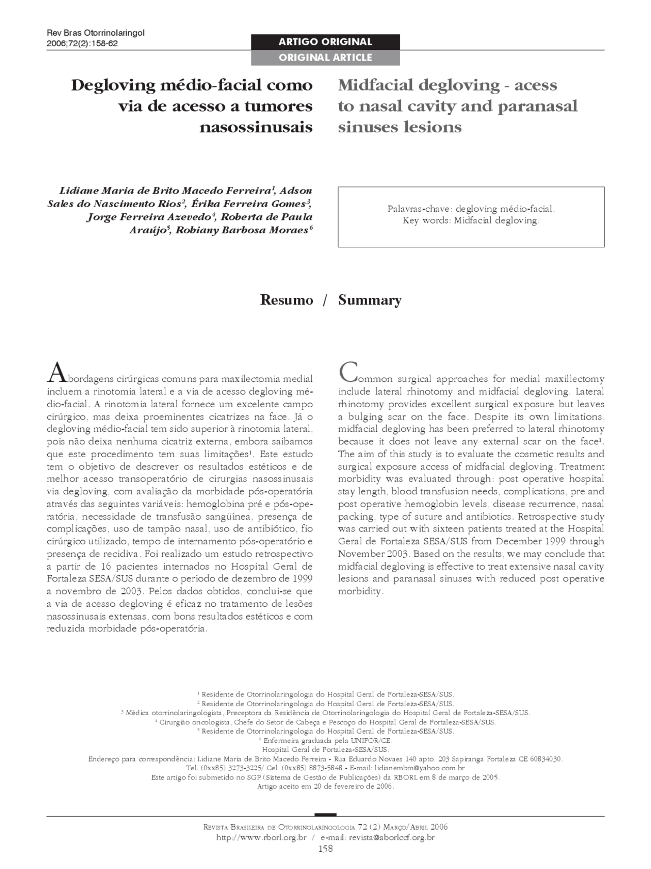 Degloving médio-facial como via de acesso a tumores nasossinusais ...
